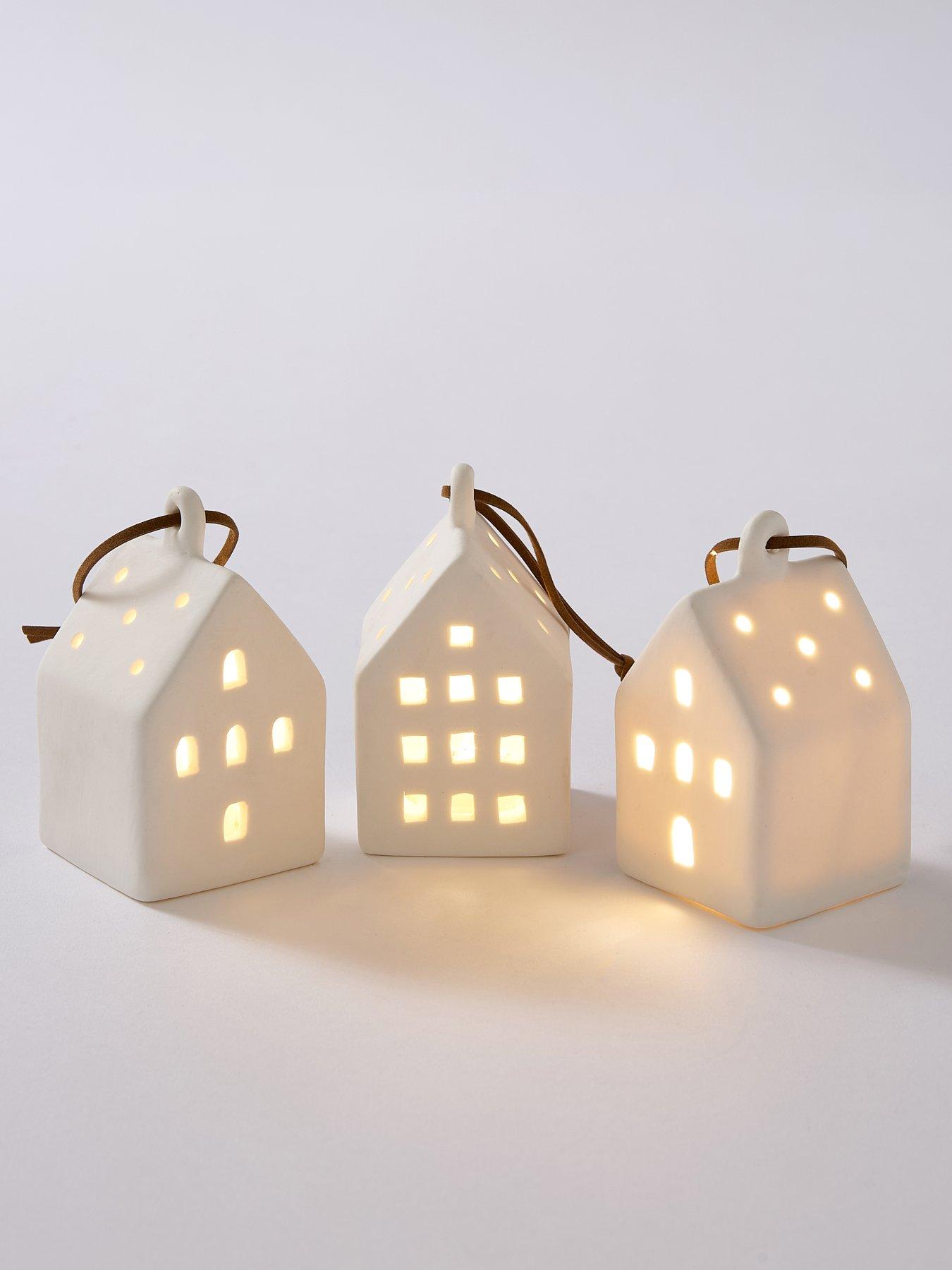Very Home Set of 3 Light Up House Christmas Tree Decorations | Very