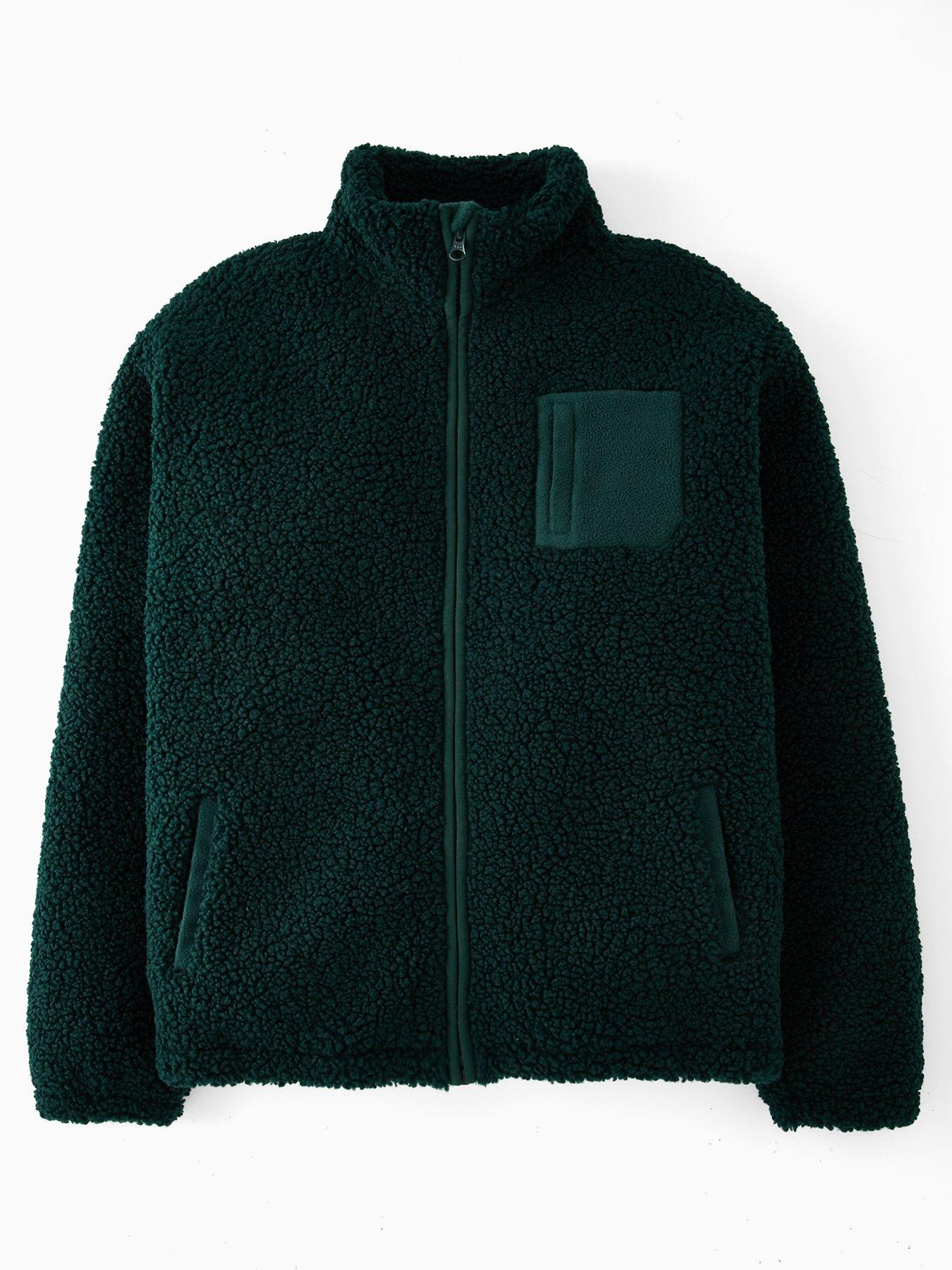 The Very Collection Boys Borg Pocket Detail Zip Up Jacket - Green | Very