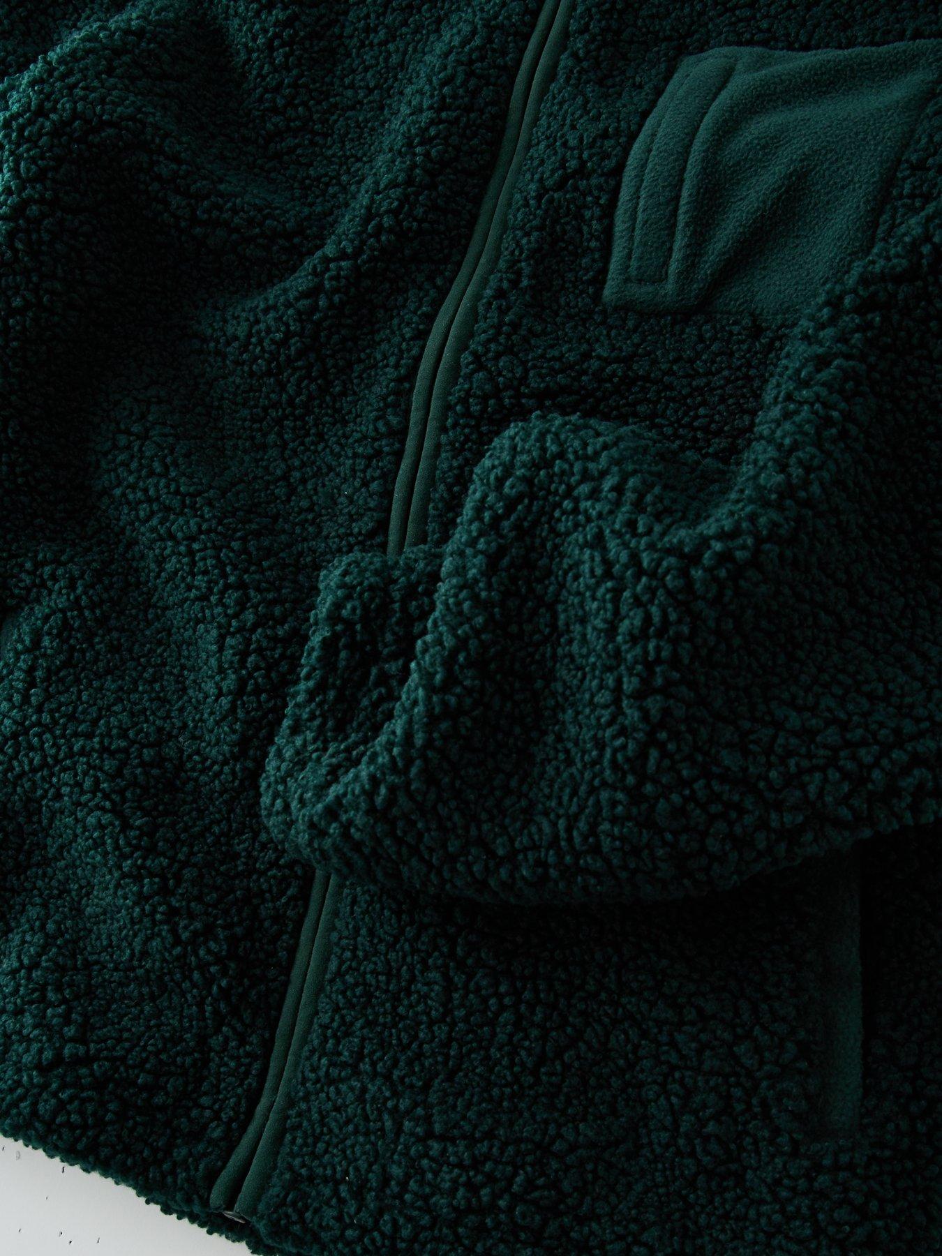 The Very Collection Boys Borg Pocket Detail Zip Up Jacket - Green | Very
