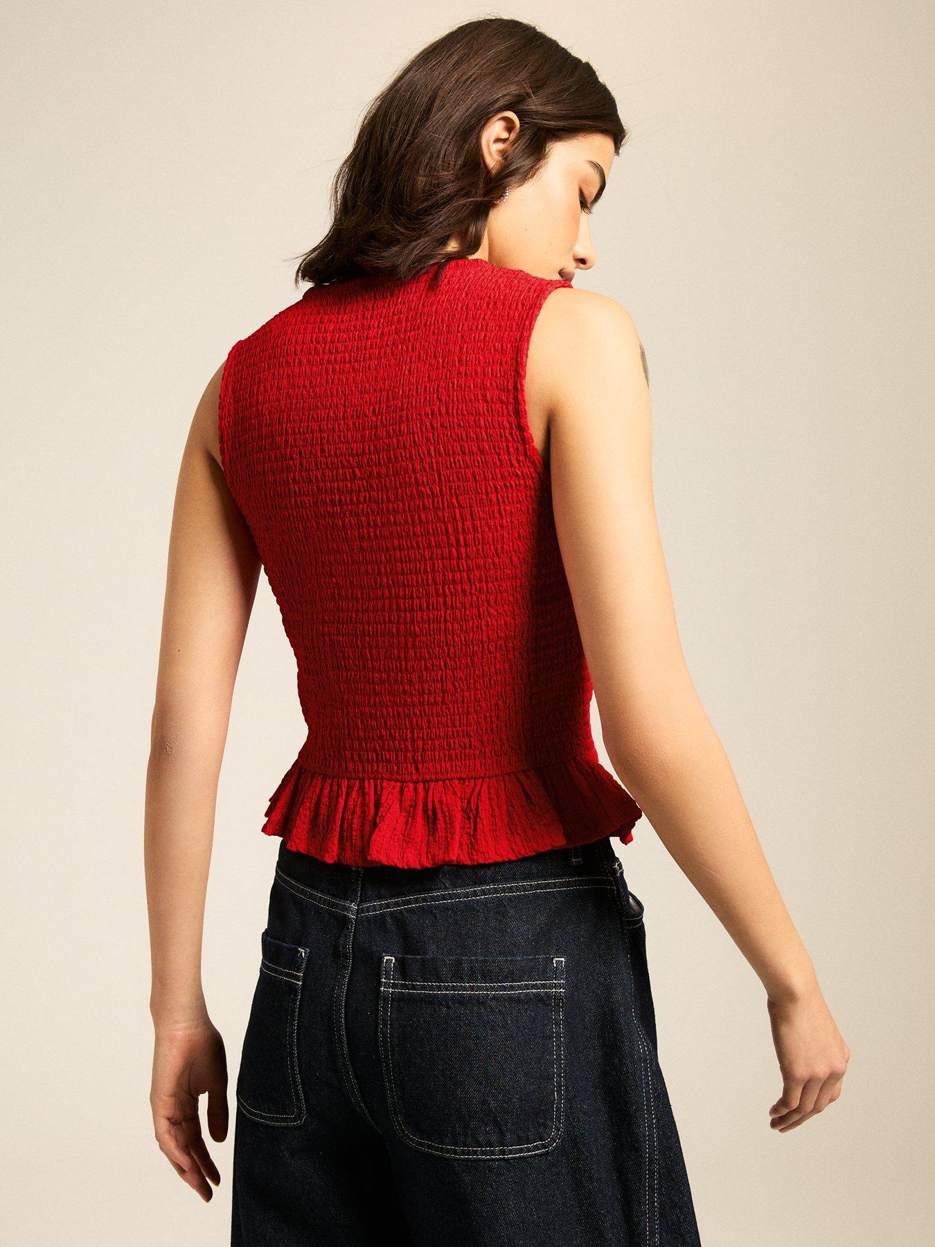 New Look Shirred Peplum Hem Top - Bright Red | Very