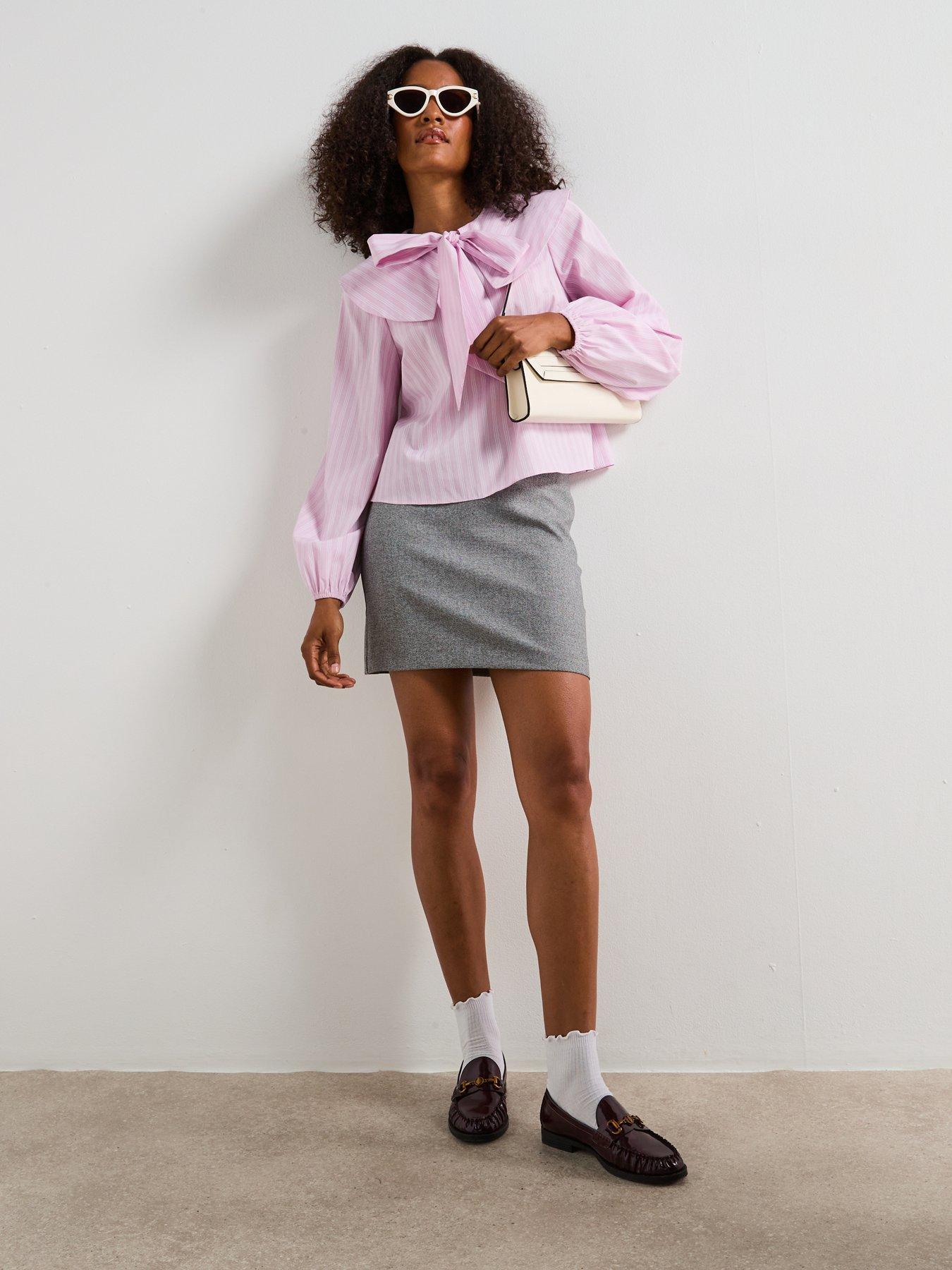 V by Very Pink Stripe Bow Detail Blouse - Pink | Very