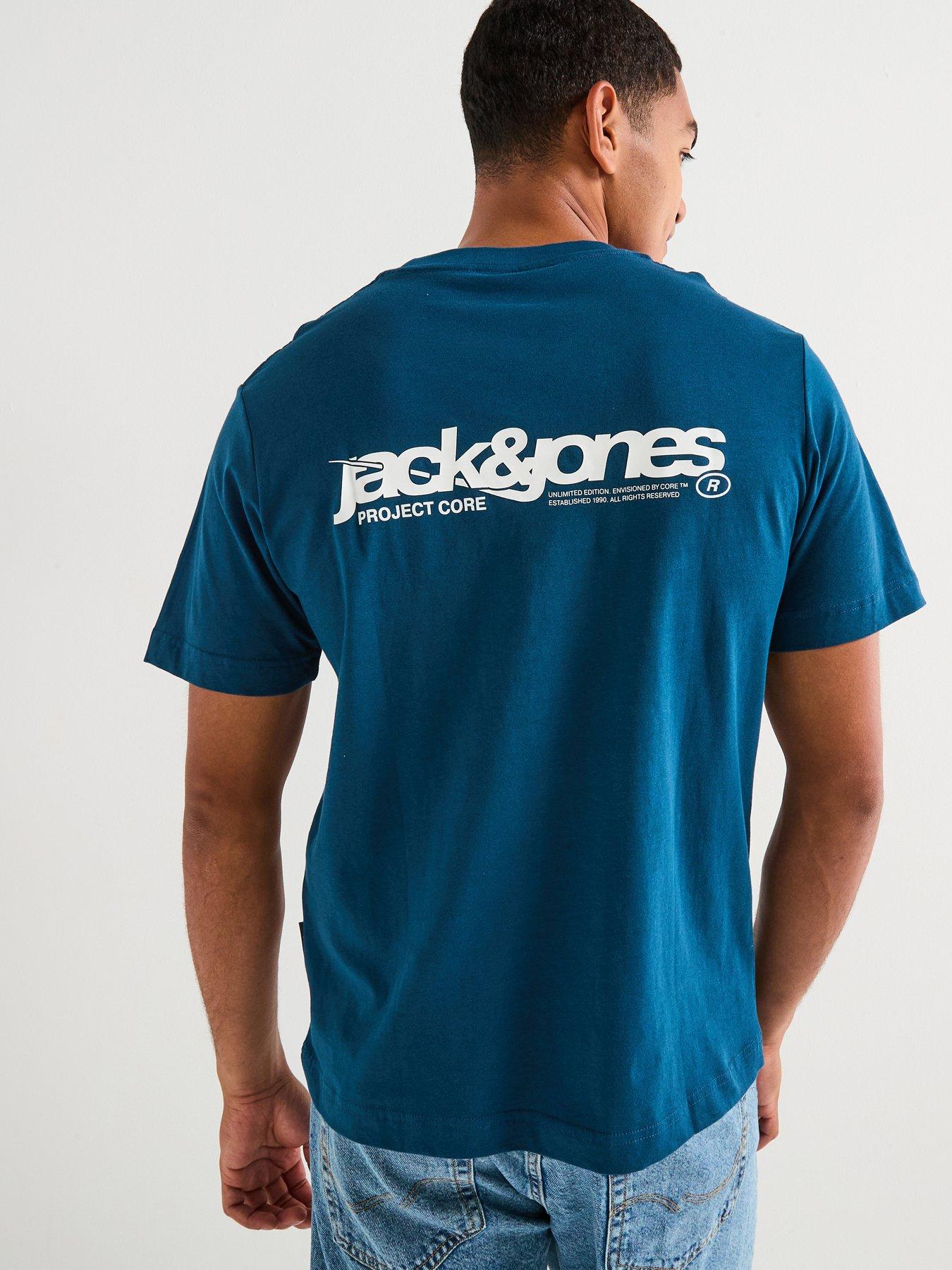 Jack & Jones Union Back Print Short Sleeve Crew Neck T-Shirt - Blue | Very