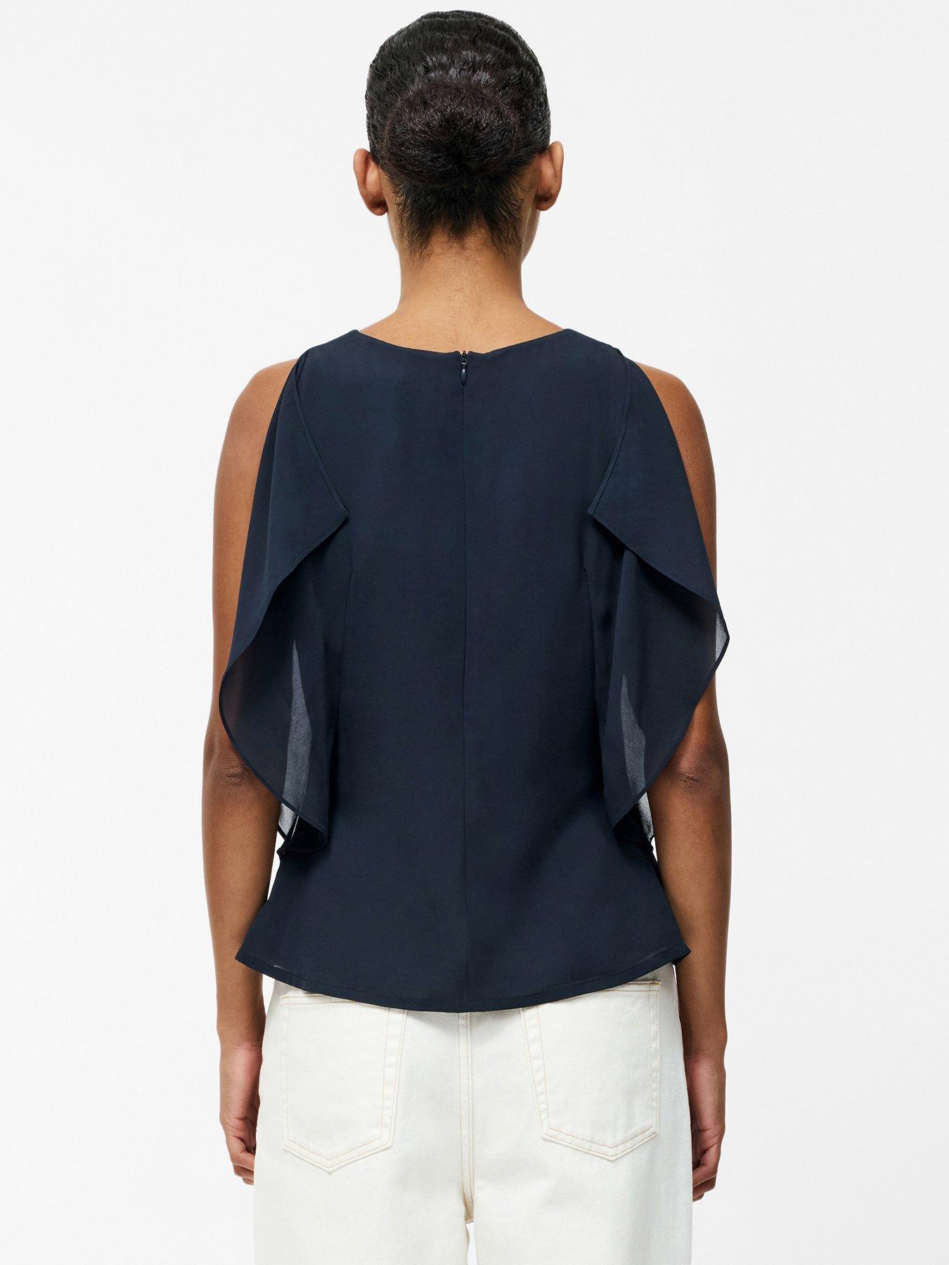 French Connection Flutter Sleeve Round Neck Blouse - Navy | Very