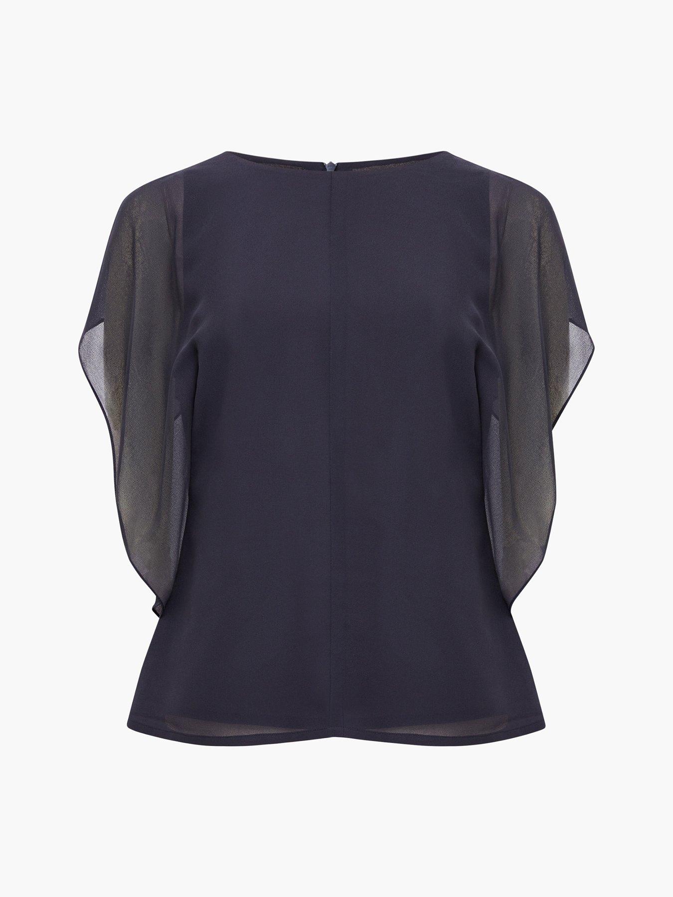 French Connection Flutter Sleeve Round Neck Blouse - Navy | Very
