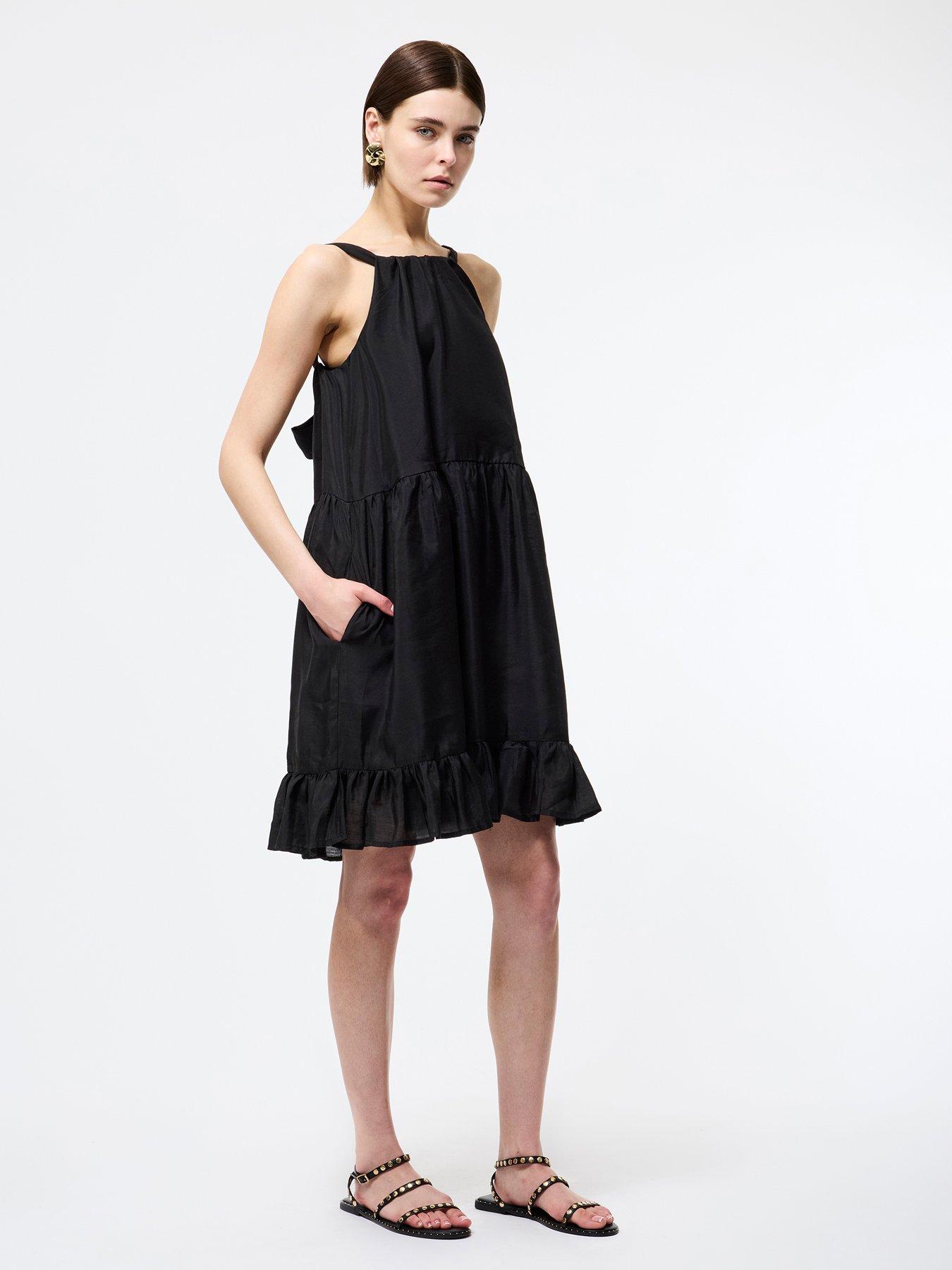 French Connection Halter Neck Tiered Ruffle Tie Mini Dress - Black | Very