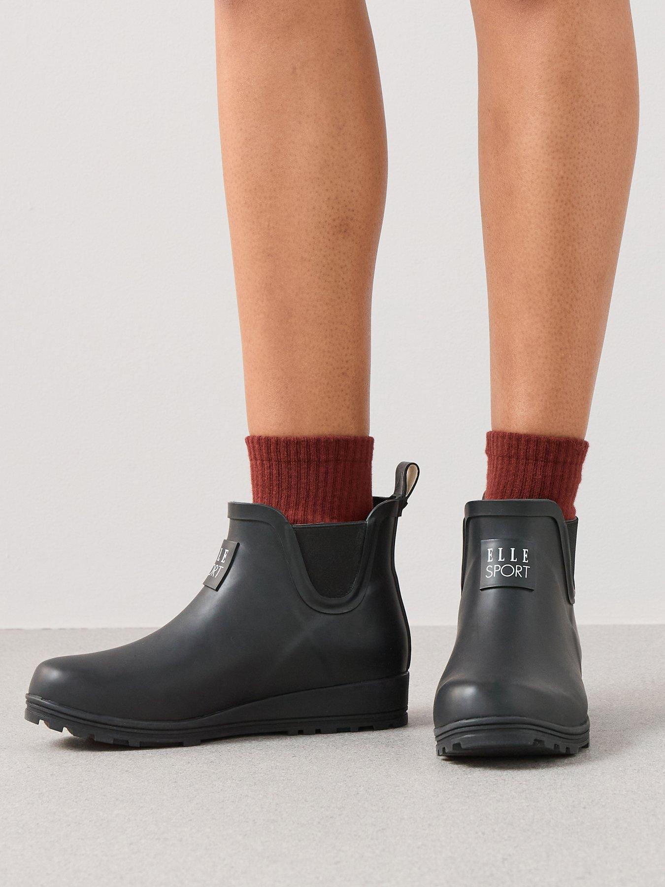 Elle Sport Wedge Ankle Wellington Boot - Black | Very