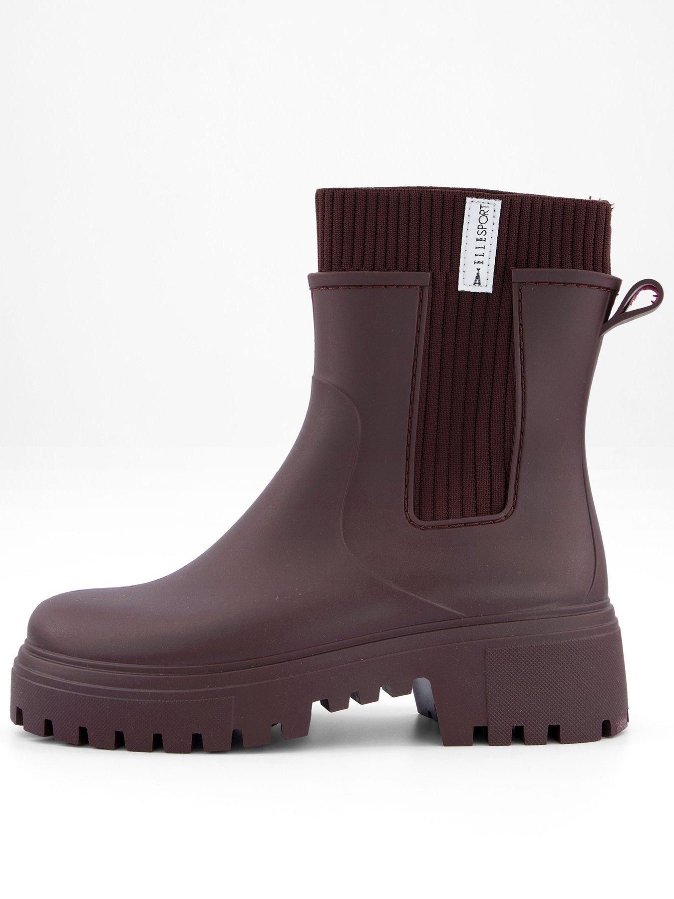 Elle Sport Wellington Boot With Rib Detail - Burgundy | Very