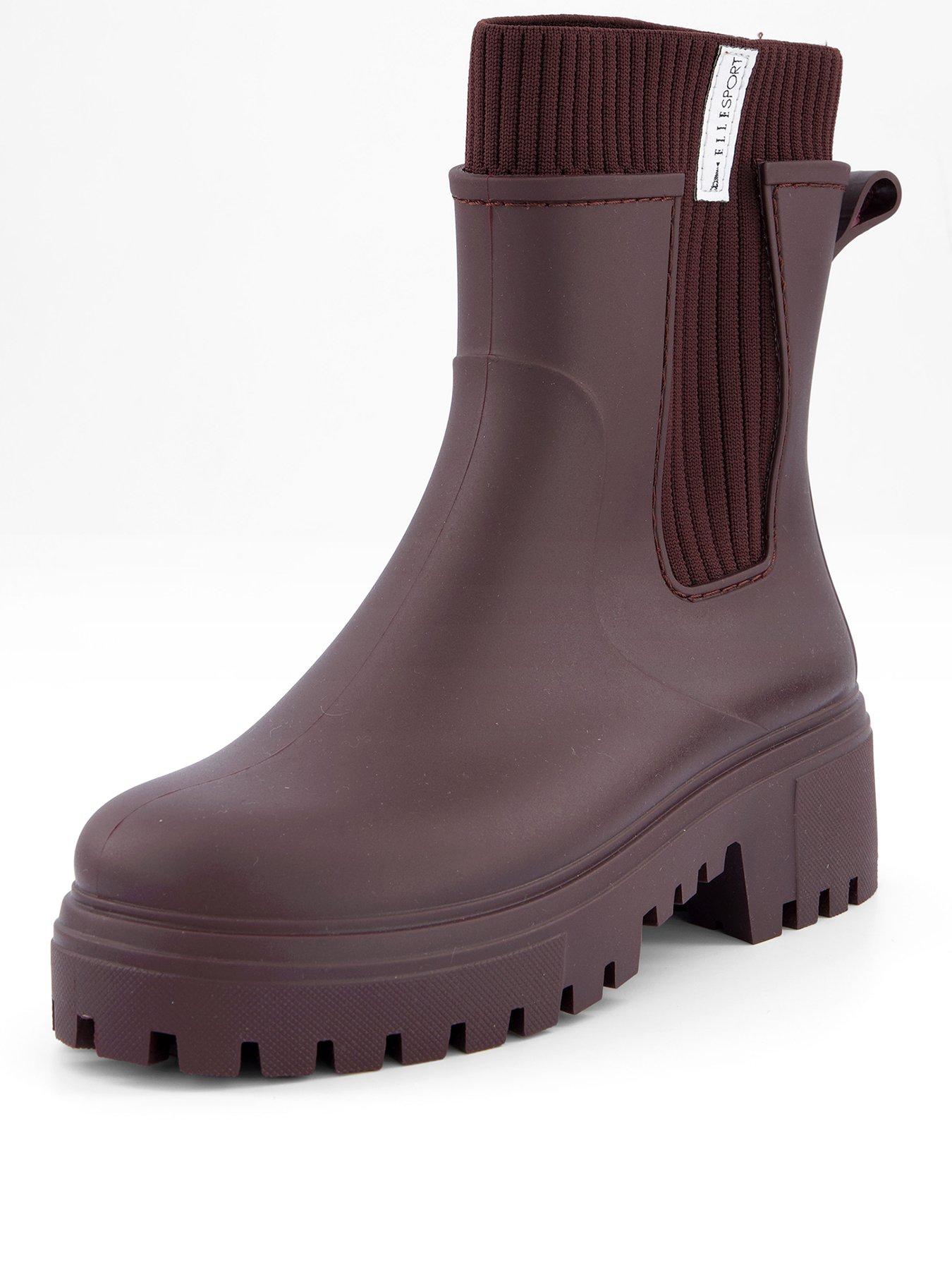 Elle Sport Wellington Boot With Rib Detail - Burgundy | Very