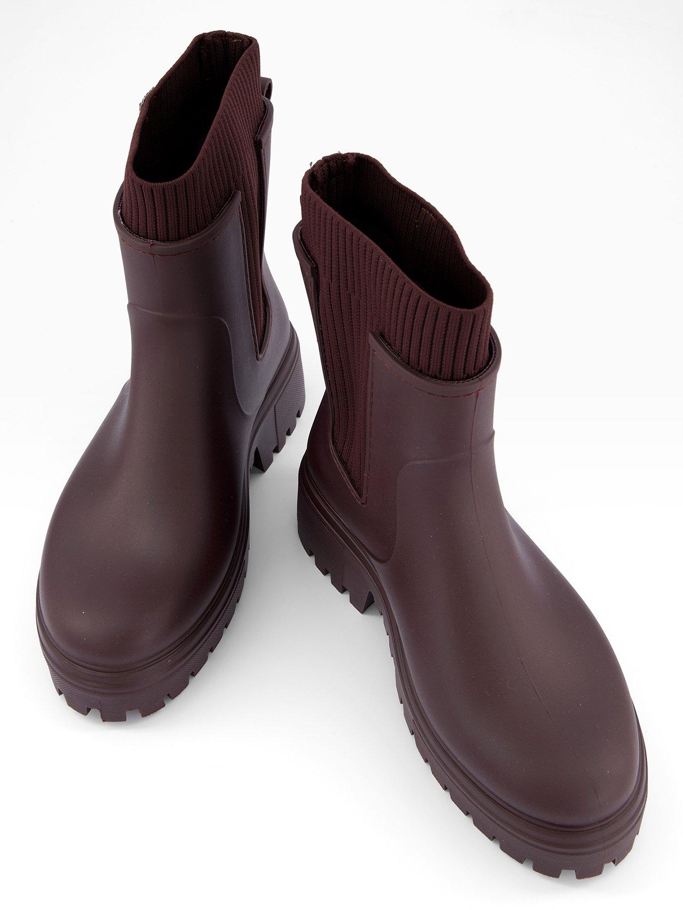 Elle Sport Wellington Boot With Rib Detail - Burgundy | Very