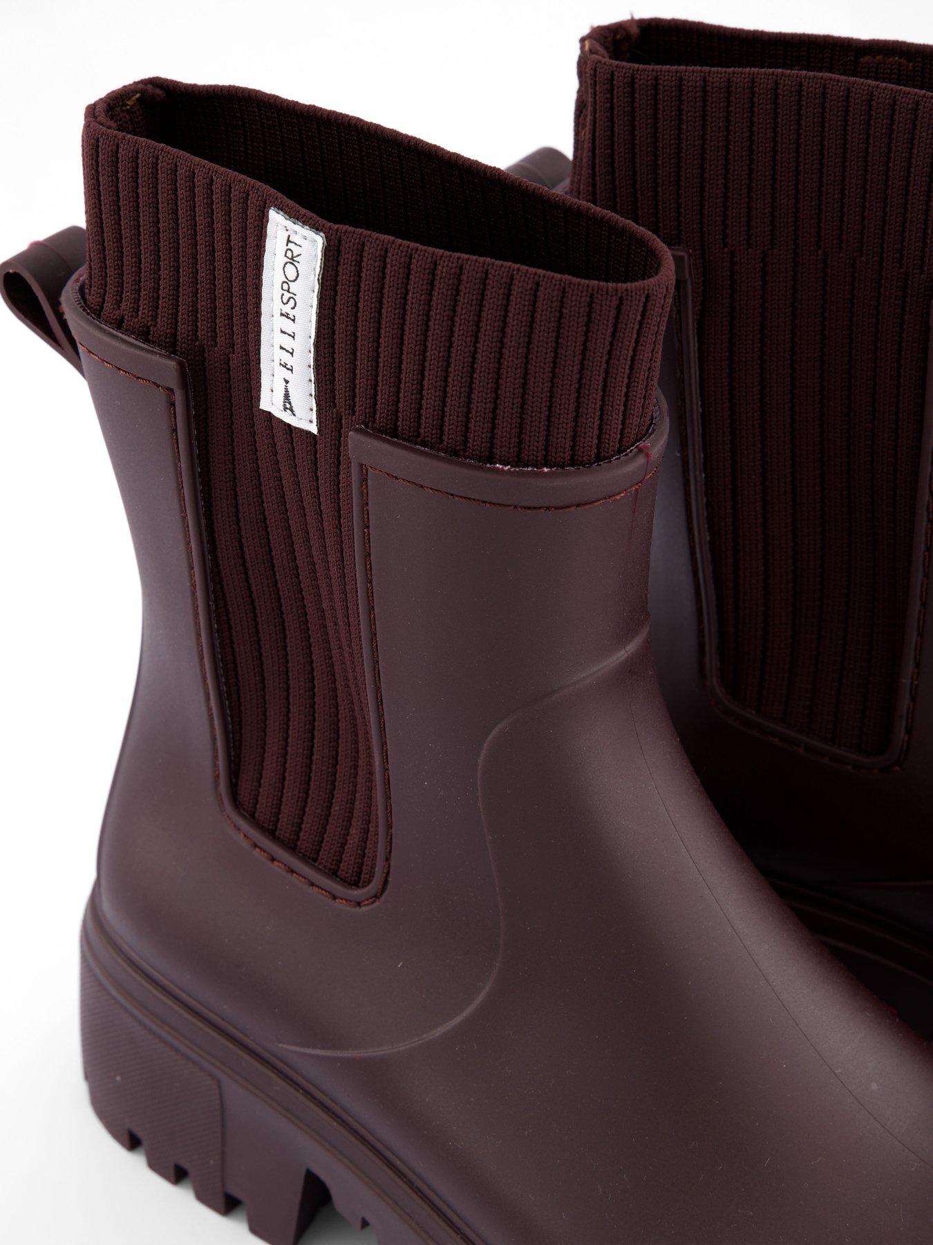 Elle Sport Wellington Boot With Rib Detail - Burgundy | Very