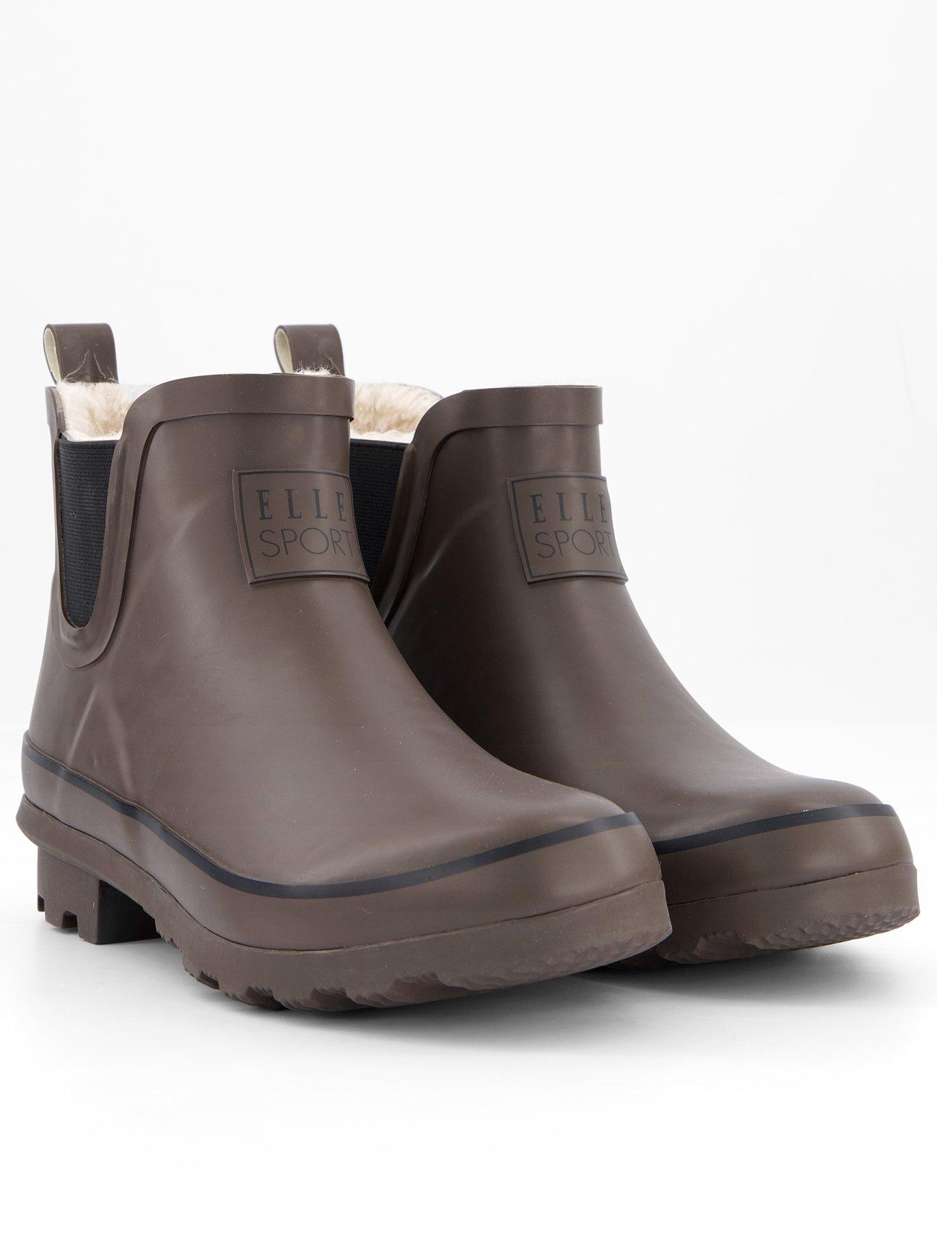 Elle Sport Ankle Wellington Boot With Borg Lining - Brown | Very