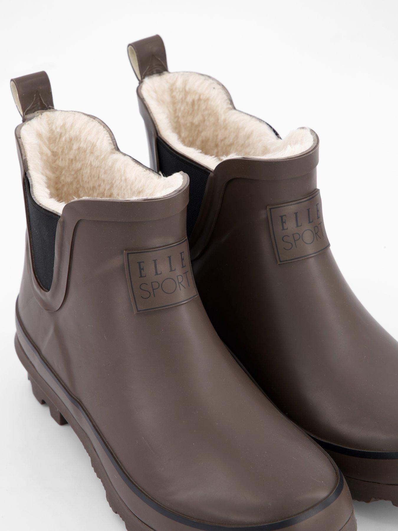 Elle Sport Ankle Wellington Boot With Borg Lining - Brown | Very