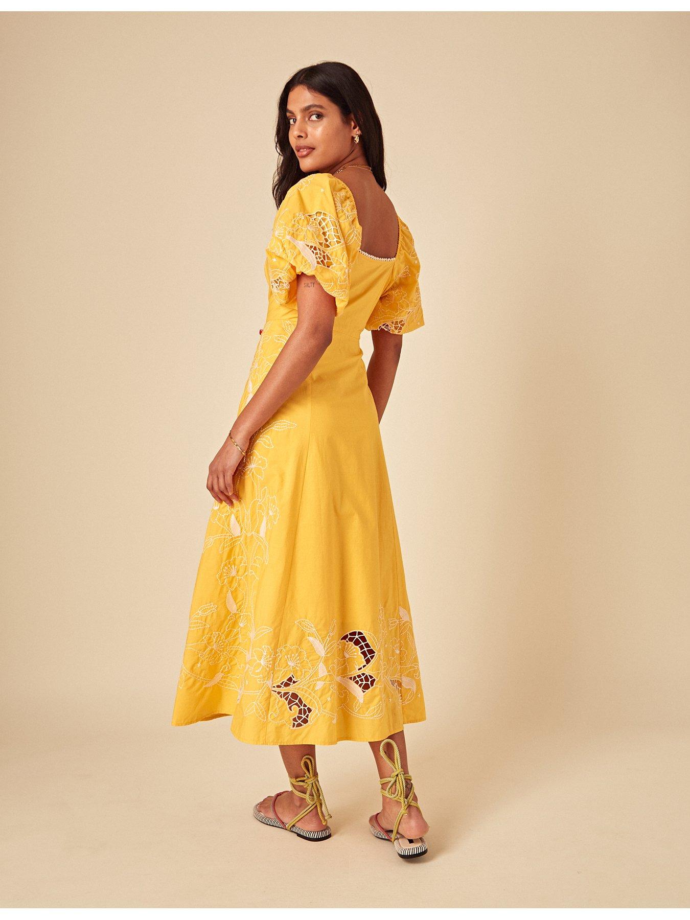 Nobodys Child Beatrix Midi Embroidered Dress - Yellow | Very