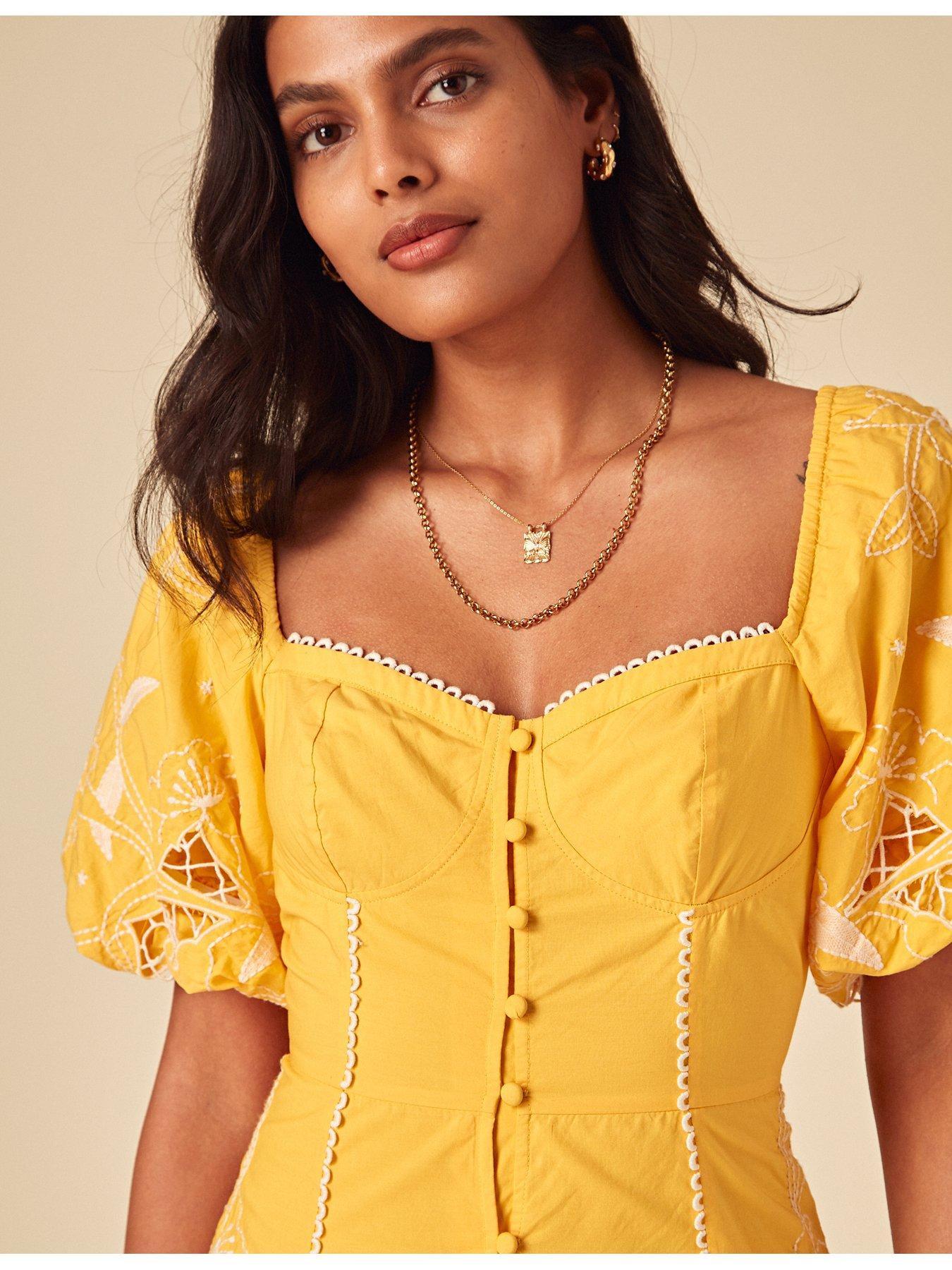 Nobodys Child Beatrix Midi Embroidered Dress - Yellow | Very