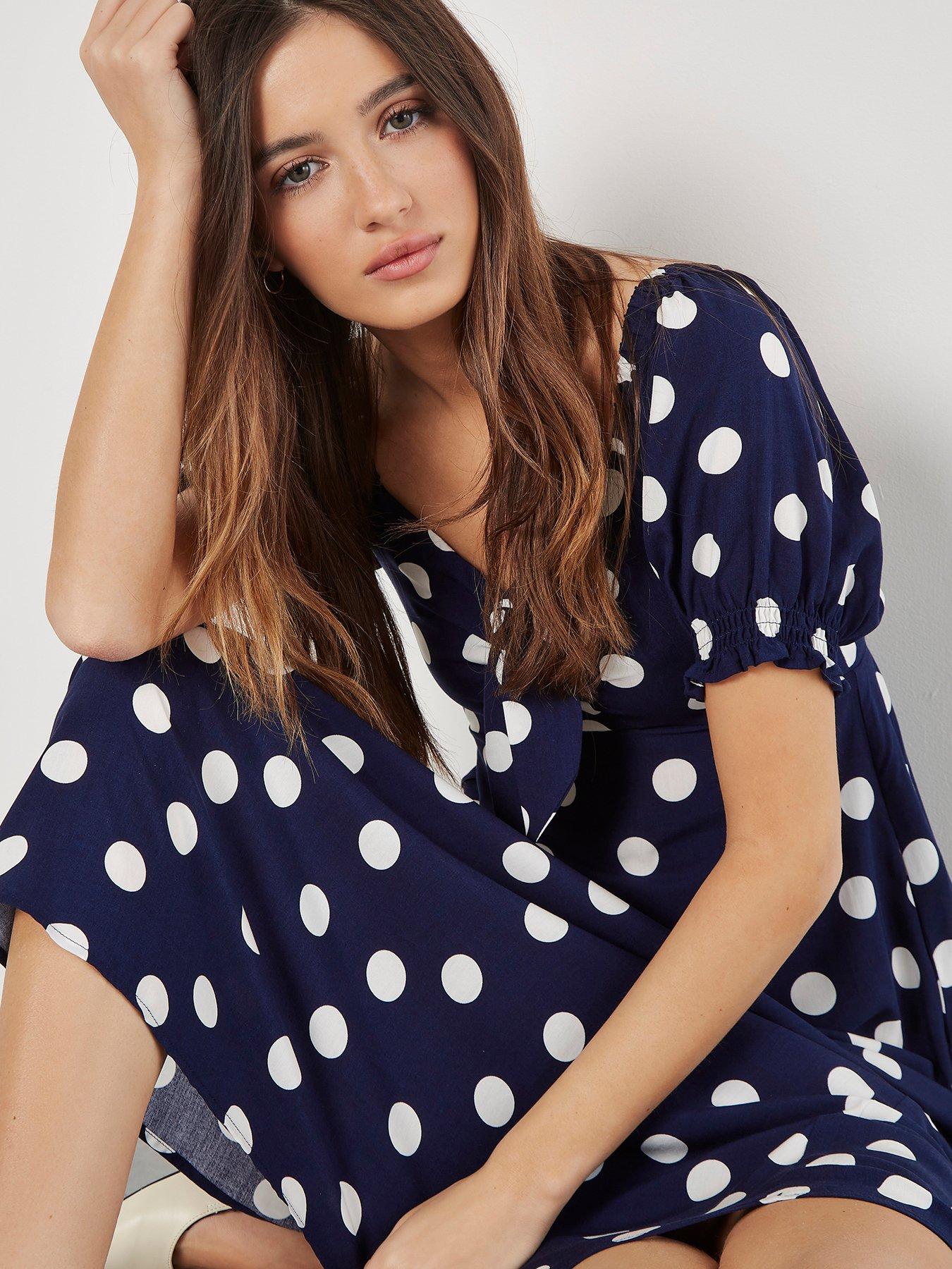 Apricot Big Spot Bow Detail Midi Dress | Very