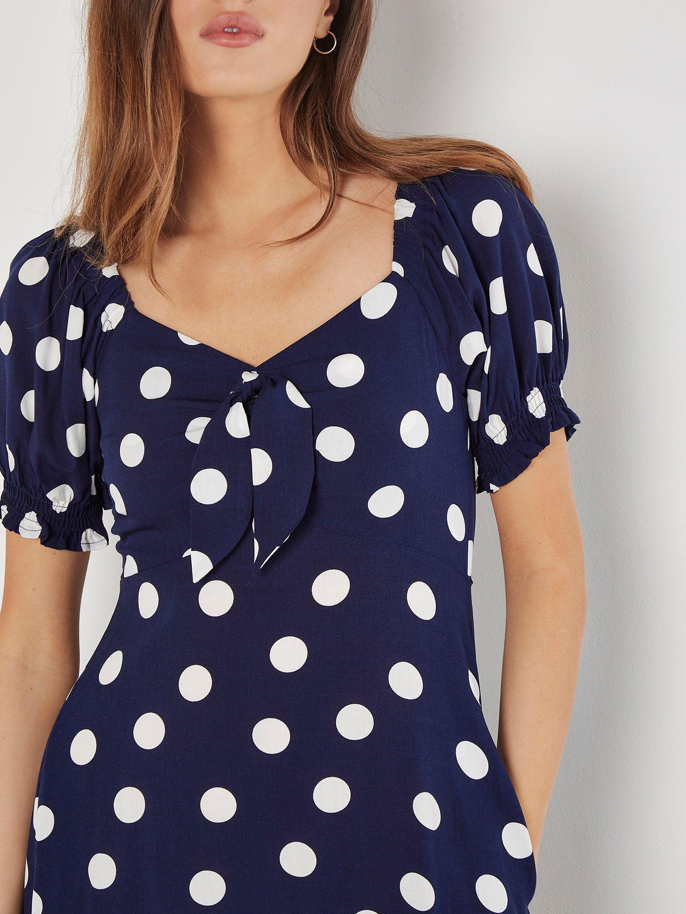 Apricot Big Spot Bow Detail Midi Dress | Very