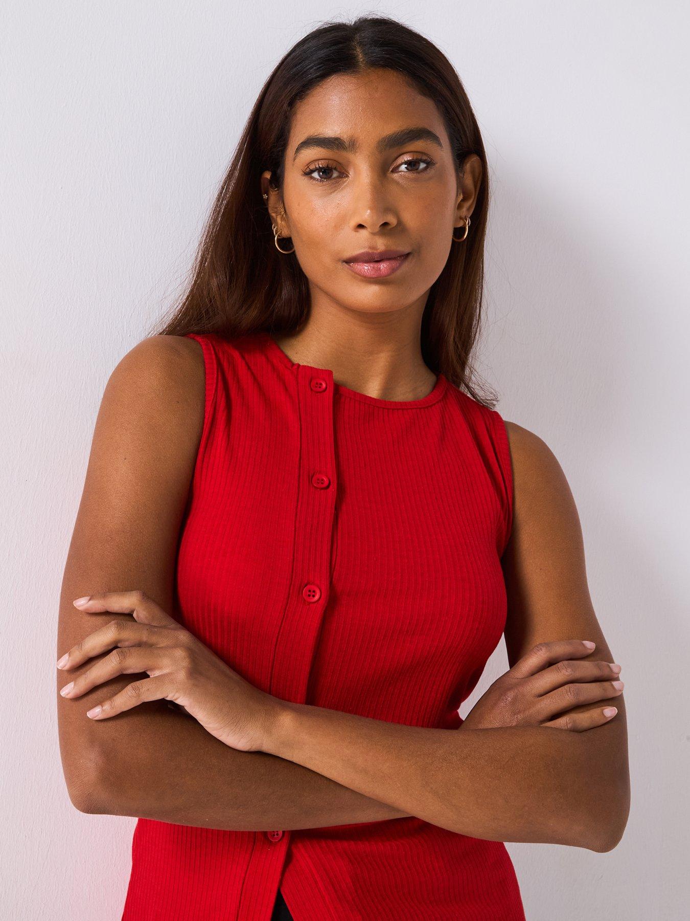 V by Very Asymmetric Button Up Top - Red | Very