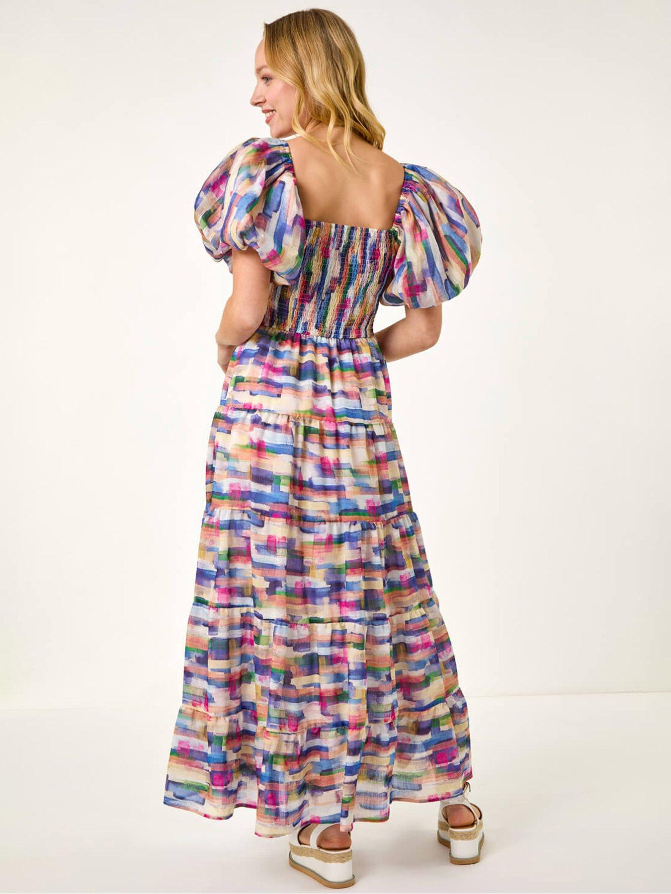 Roman Dusk Abstract Puff Sleeve Tiered Dress - Pink | Very