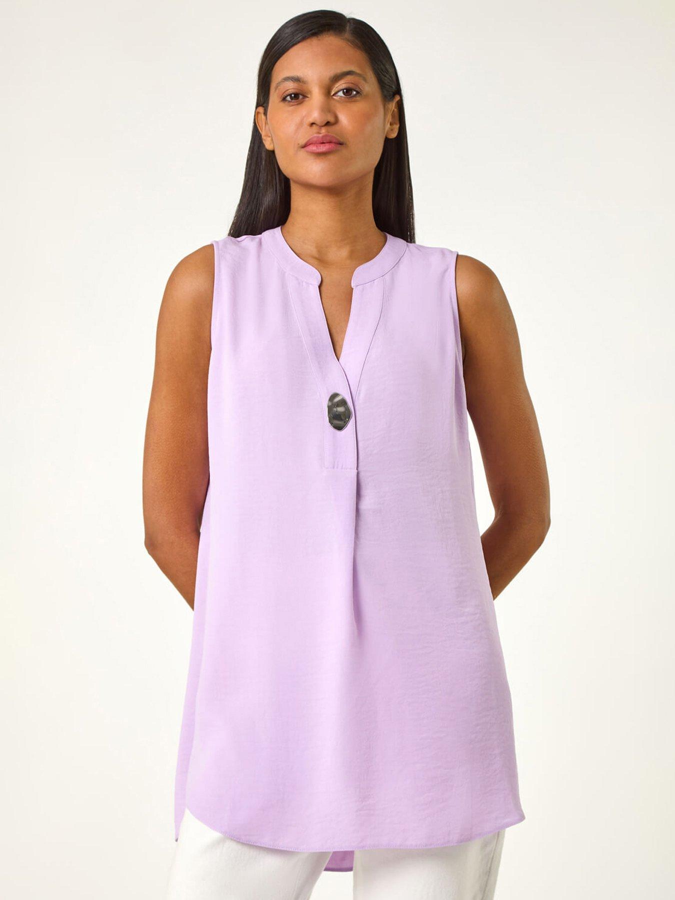 Roman Longline Buttoned Vest Top - Lilac | Very