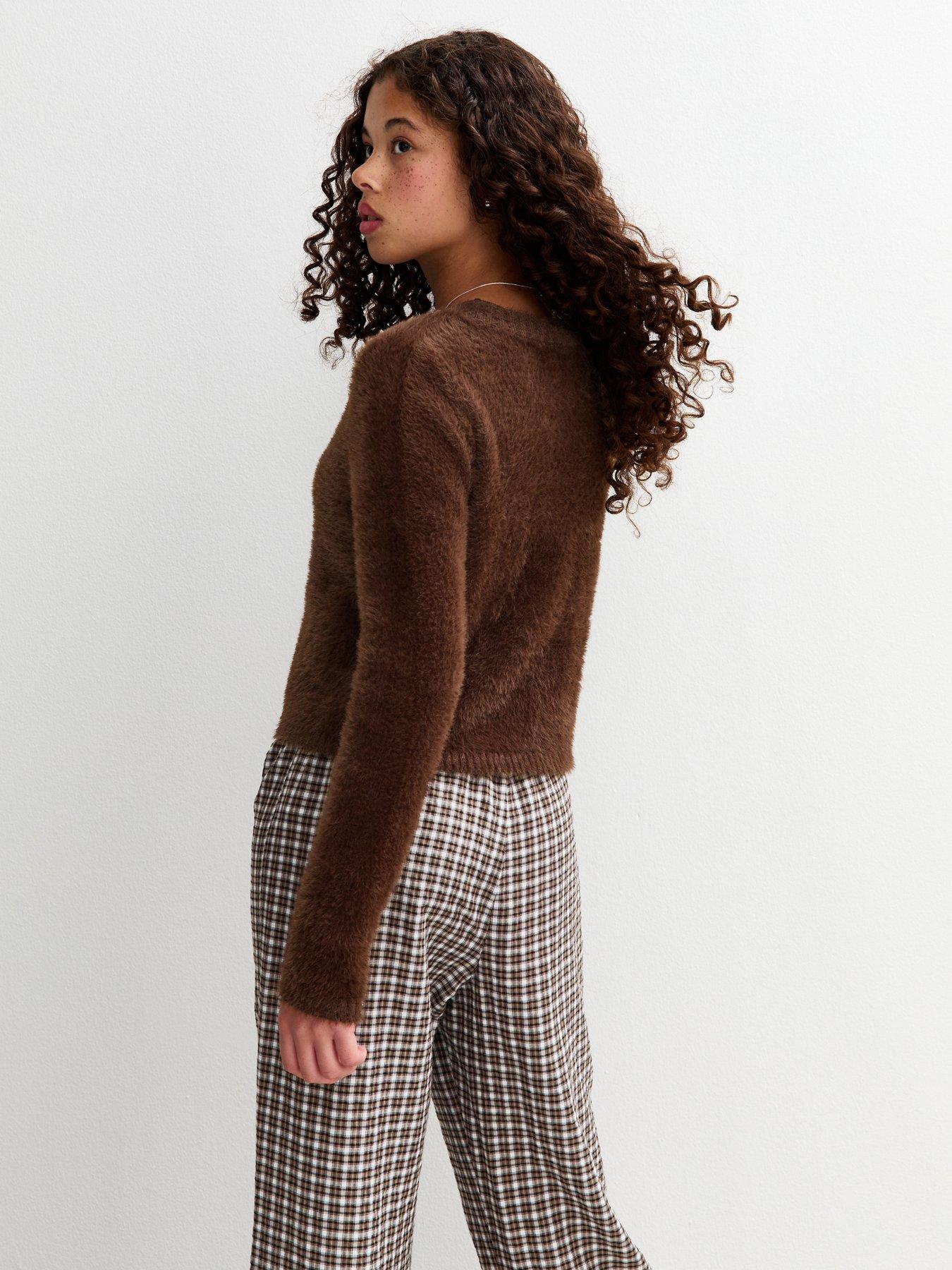 New Look 915 Girls Fluffy Crew Neck Cardigan - Brown | Very