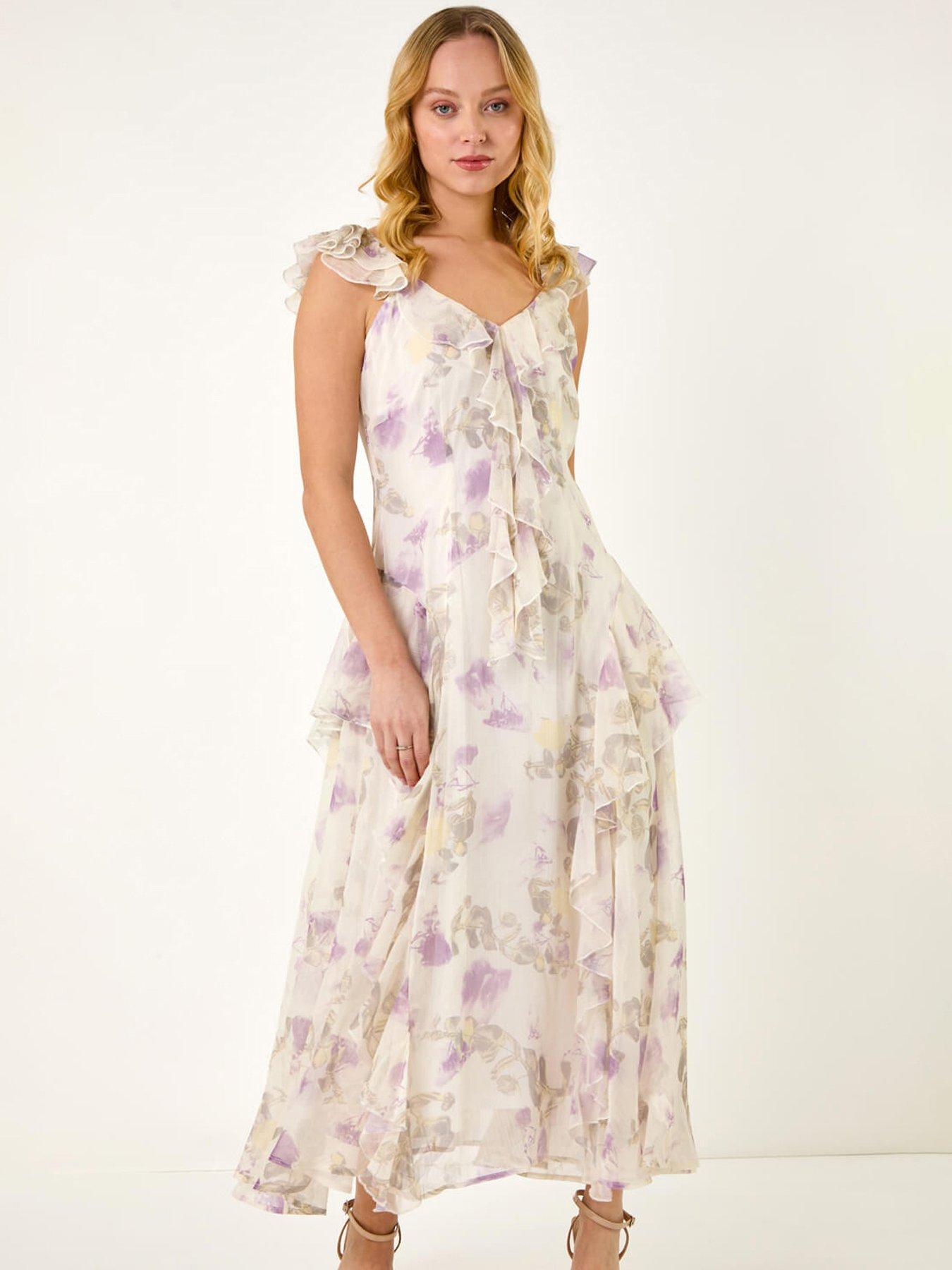 Roman Dusk Floral Print Ruffle Maxi Dress - White | Very