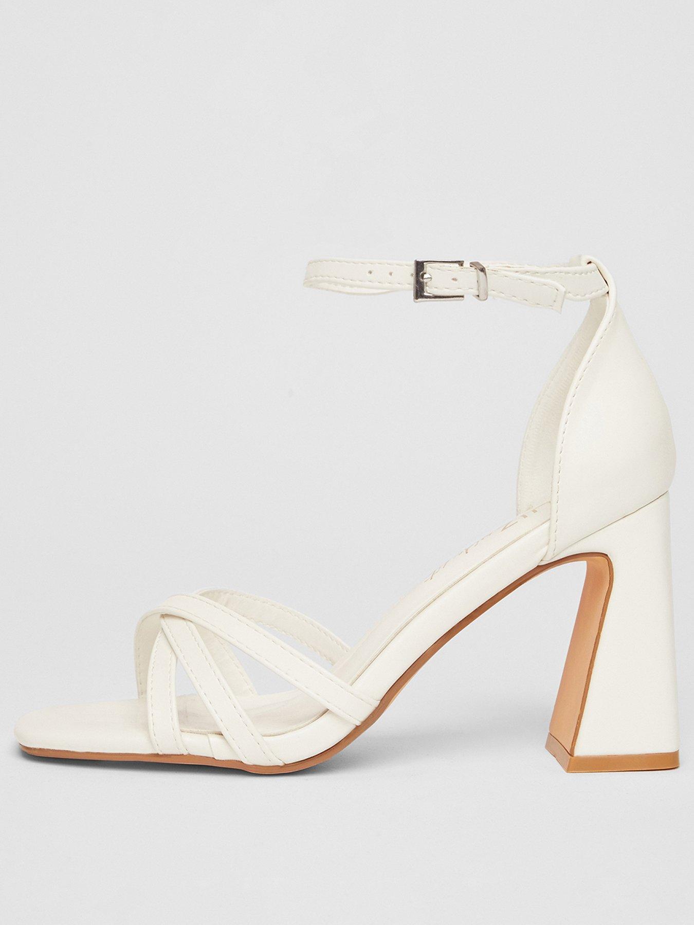 Quiz Wide Fit White Faux Leather Block Heels | Very