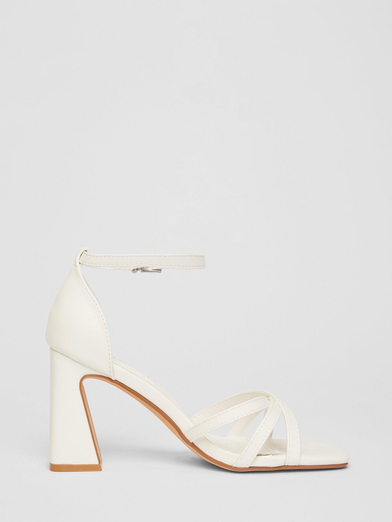 Quiz Wide Fit White Faux Leather Block Heels | Very