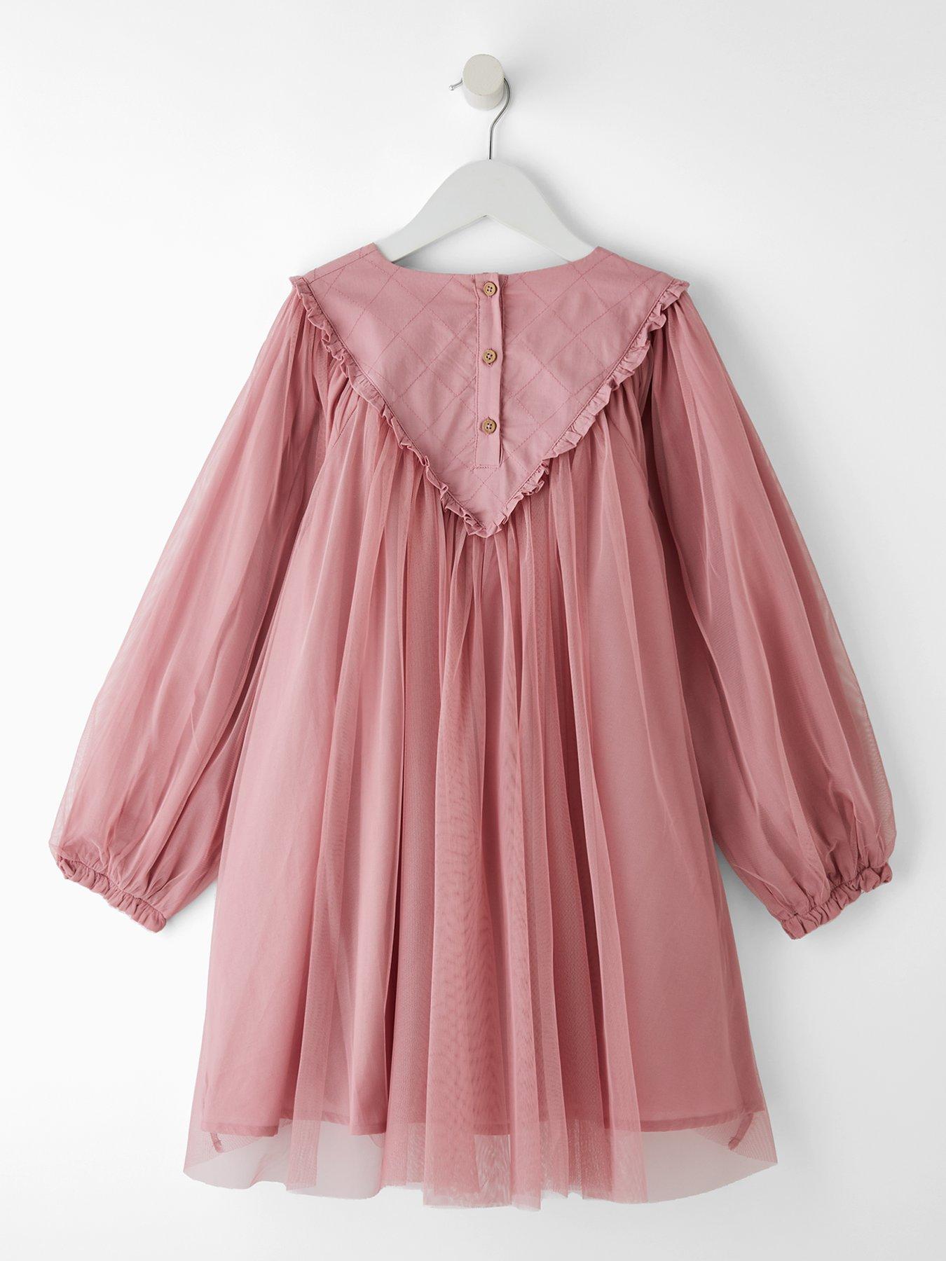 The Very Collection Girls Mesh Long Sleeve Dress - Pink | Very