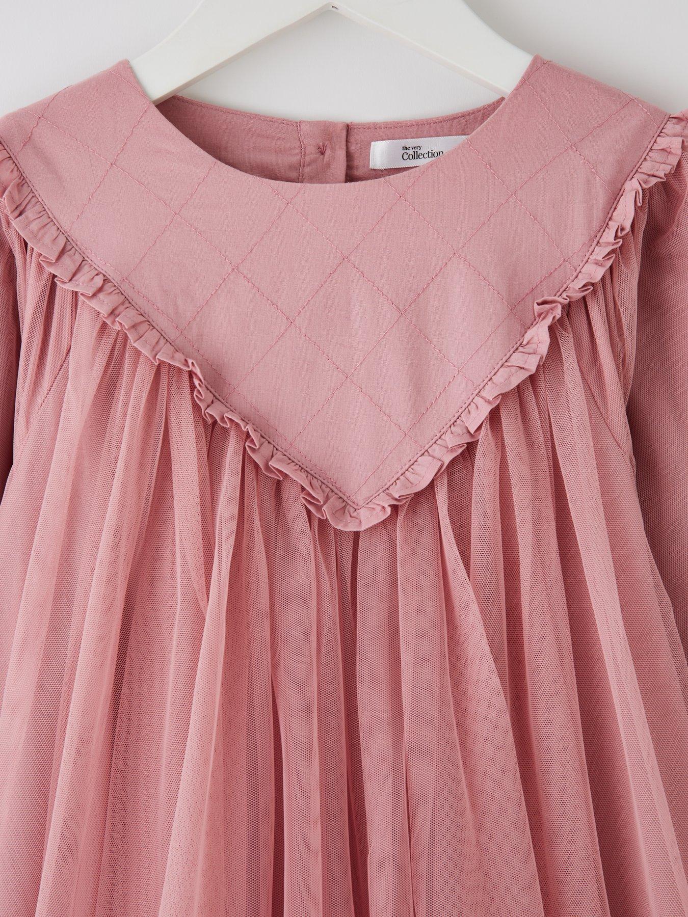 The Very Collection Girls Mesh Long Sleeve Dress - Pink | Very