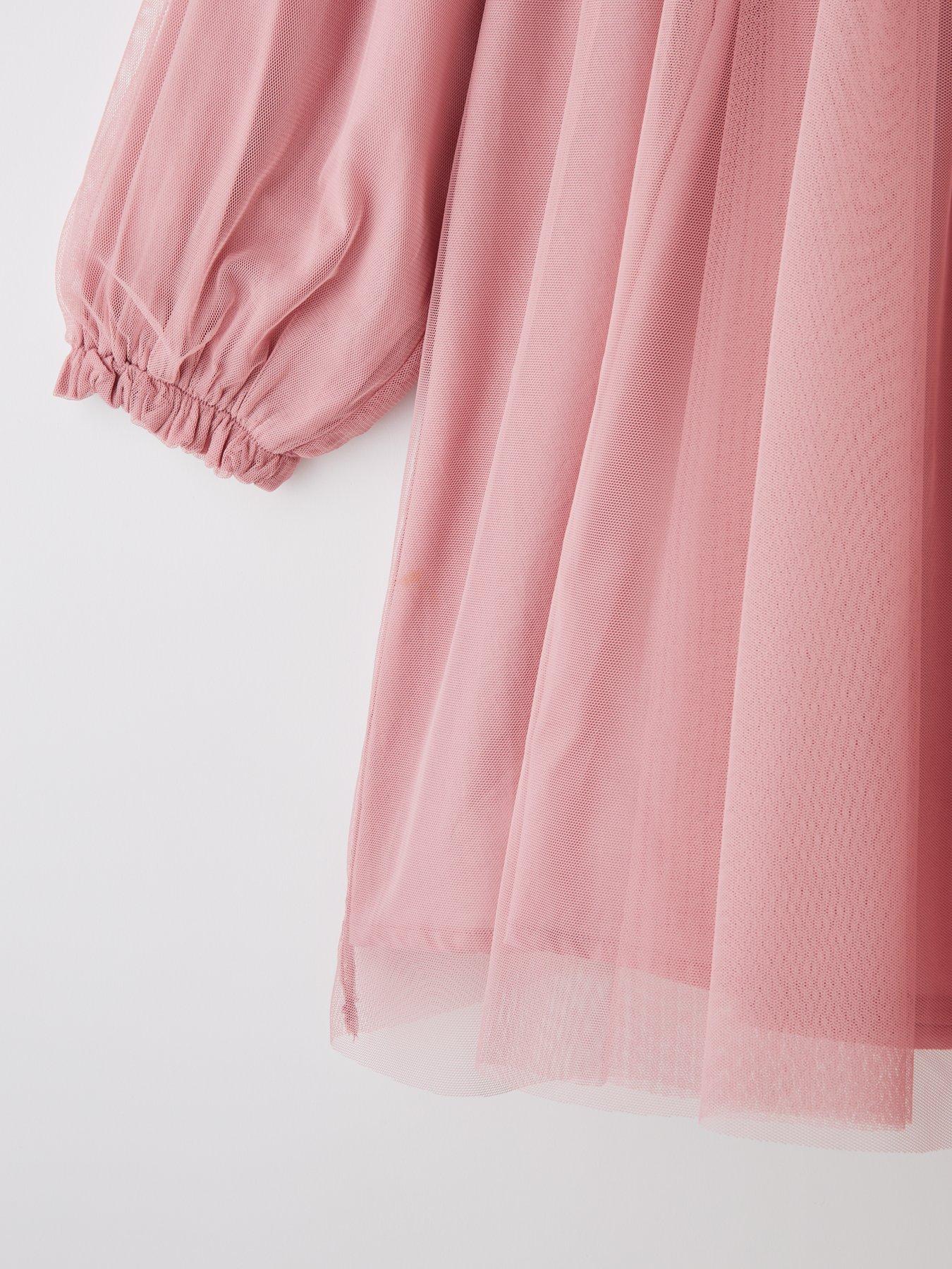 The Very Collection Girls Mesh Long Sleeve Dress - Pink | Very