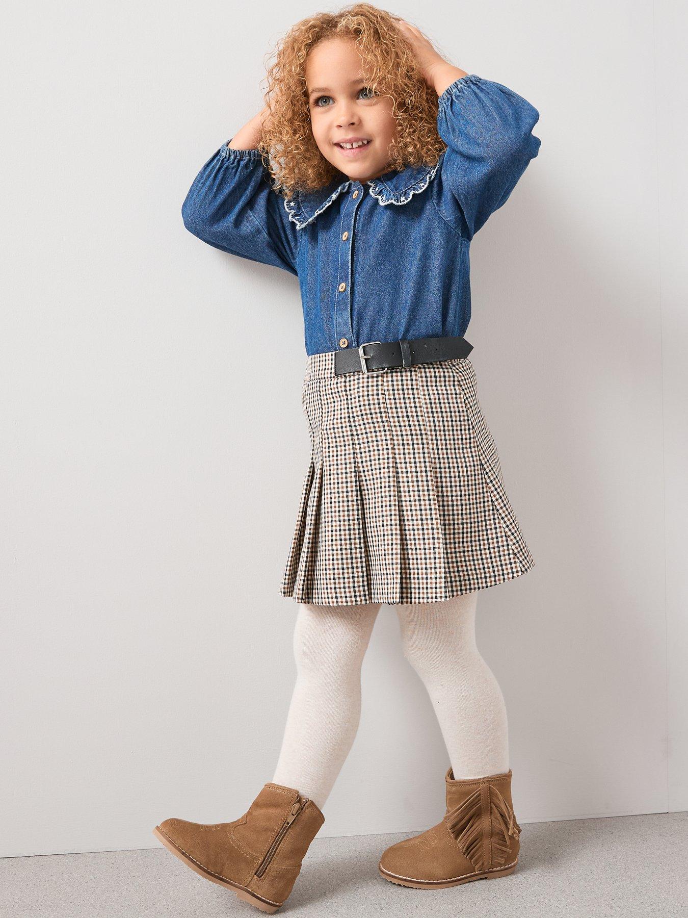 The Very Collection Girls Check Skirt with Buckle Detail - Brown | Very
