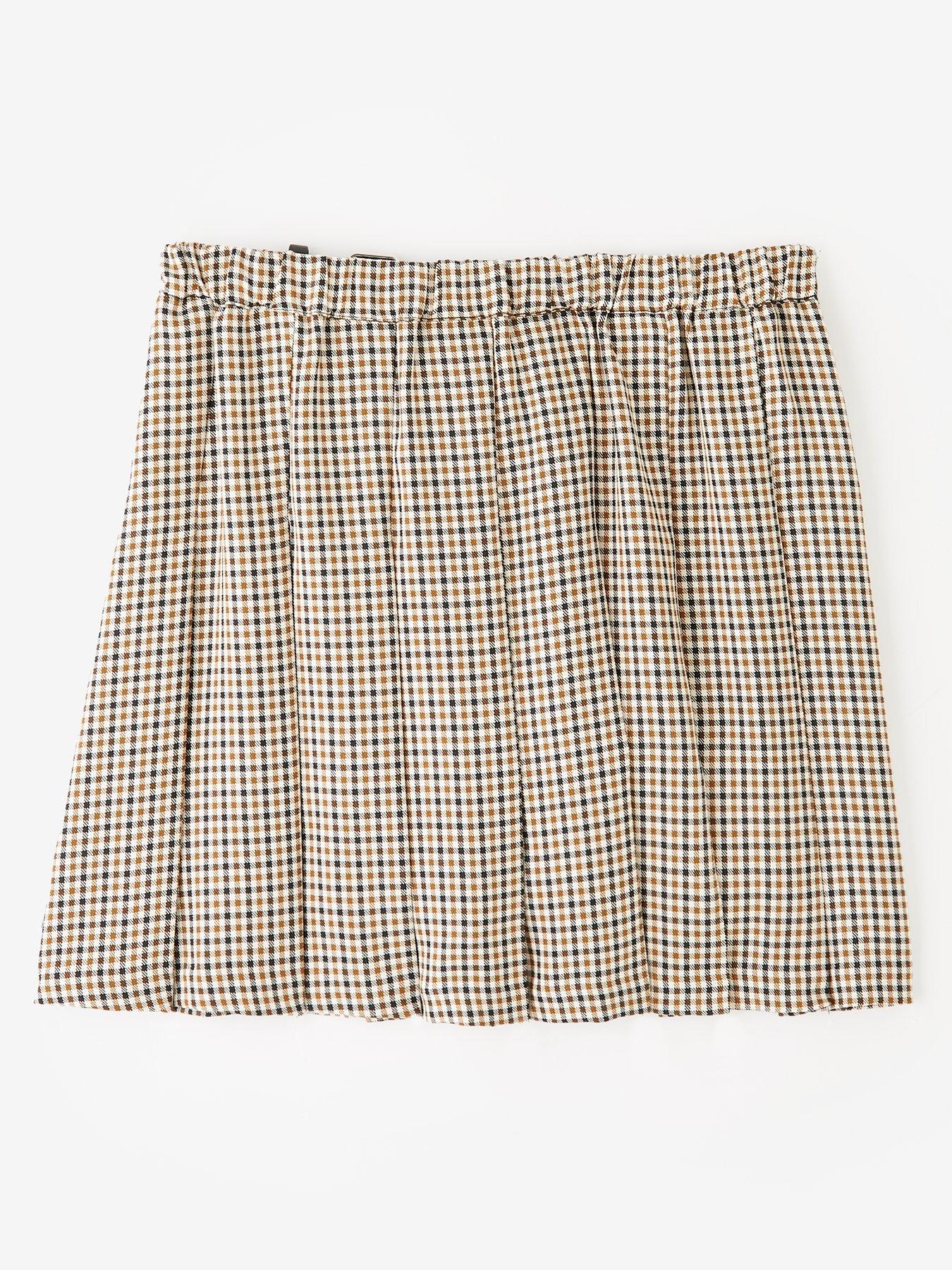 The Very Collection Girls Check Skirt with Buckle Detail - Brown | Very