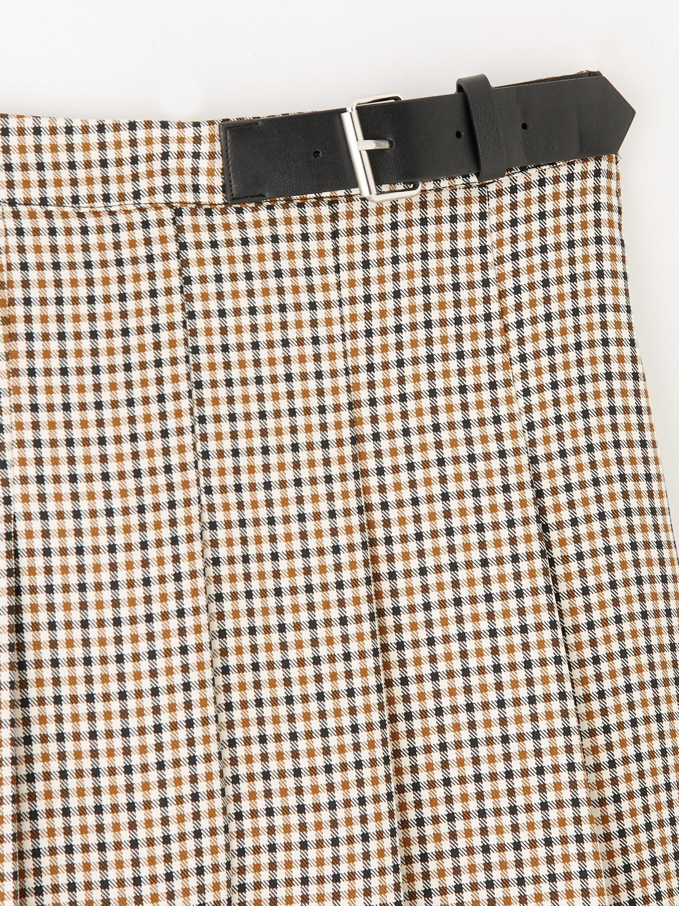 The Very Collection Girls Check Skirt with Buckle Detail - Brown | Very
