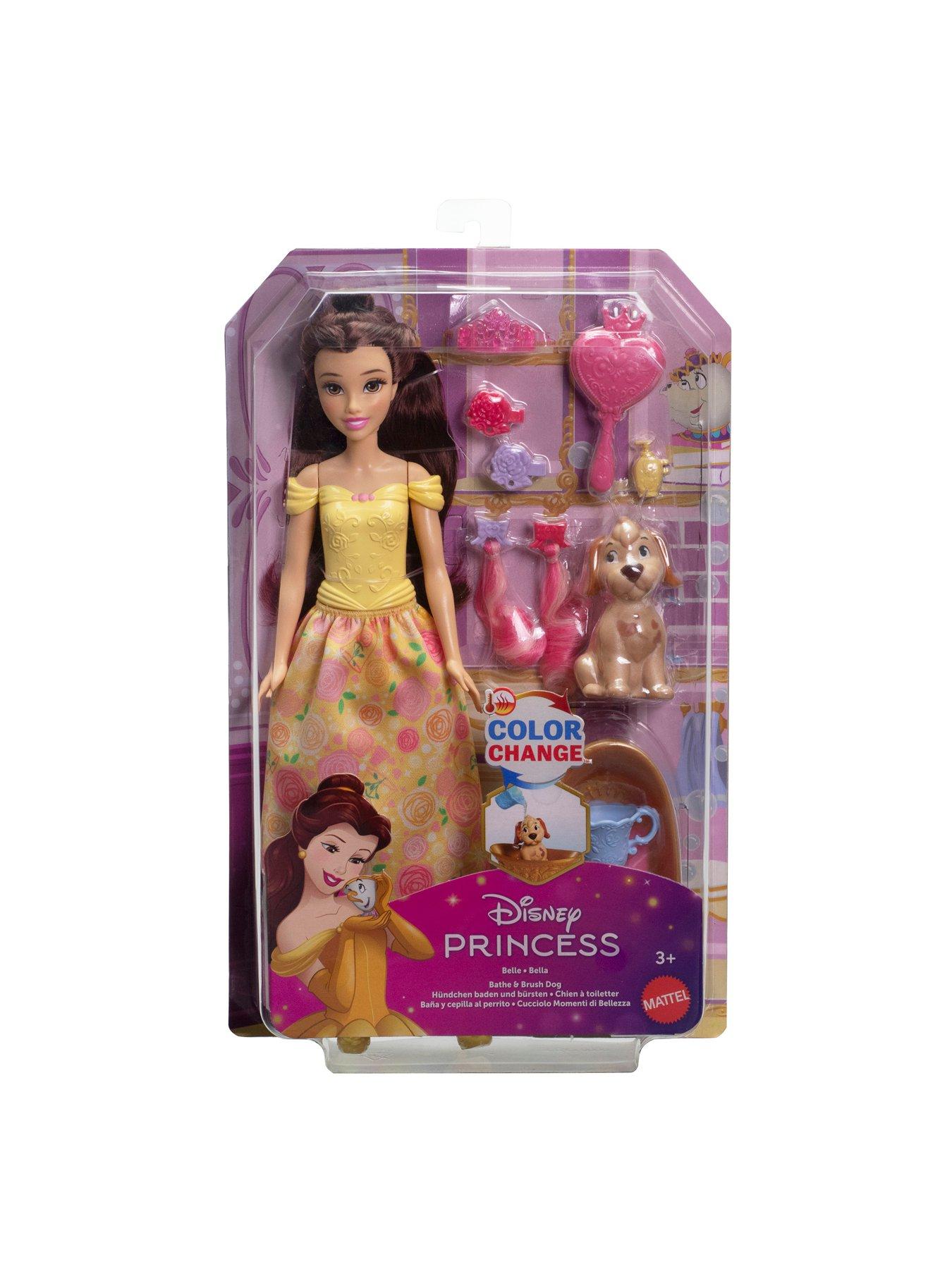 Disney Princess Bathe & Brush Belle Fashion Doll & Dog Figure with ...