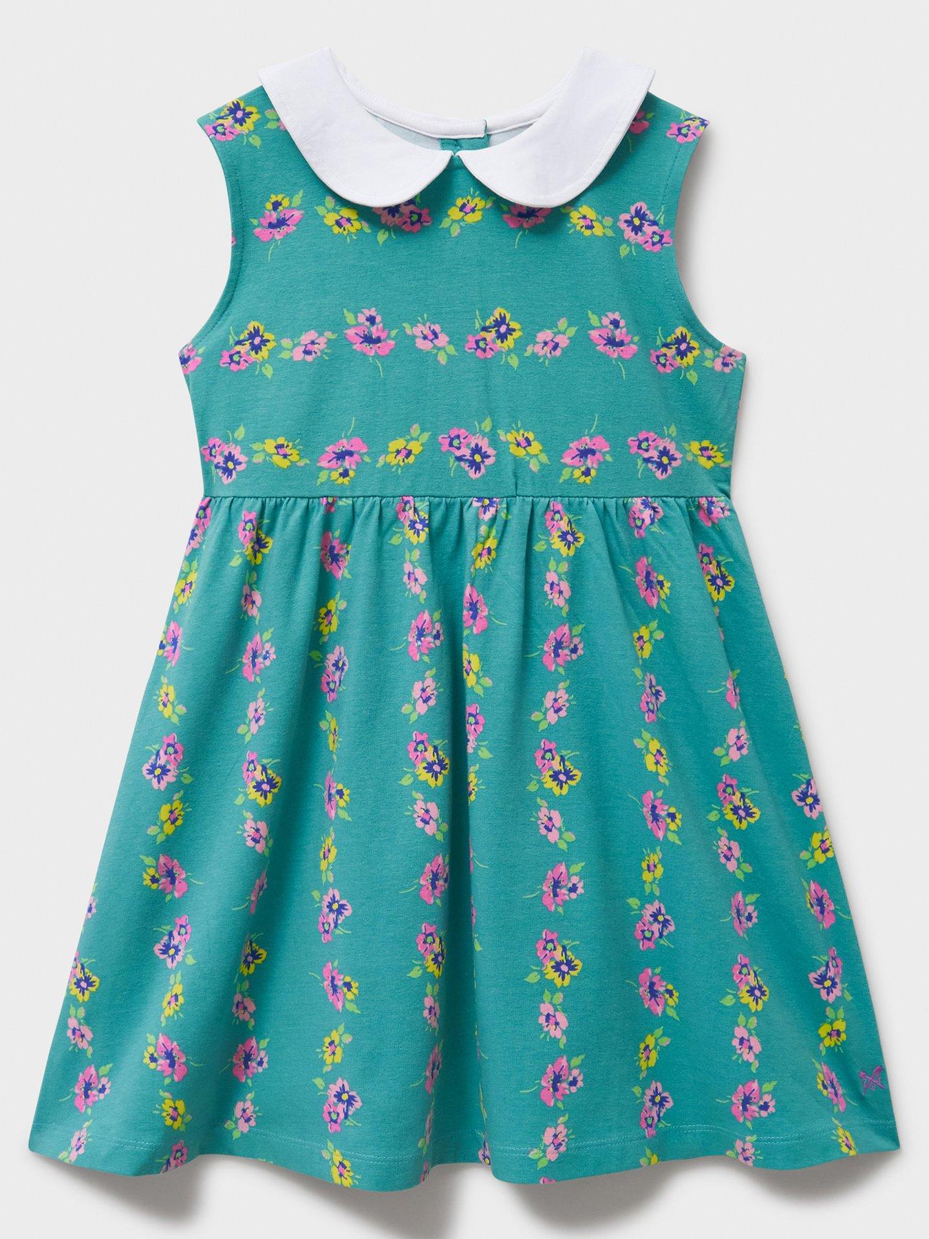 Crew Clothing Girls Peter Pan Sleeveless Floral Dress - Green | Very