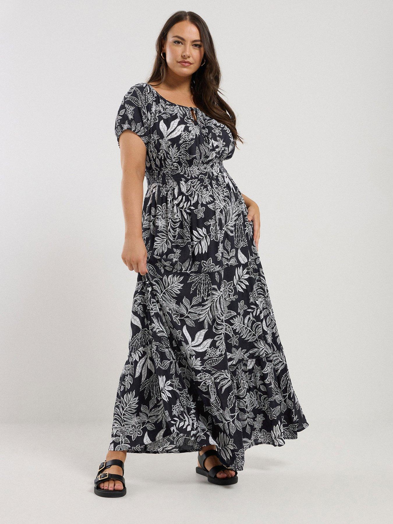 Yours Curve Gypsy Bardot Maxi Dress - Blue | Very