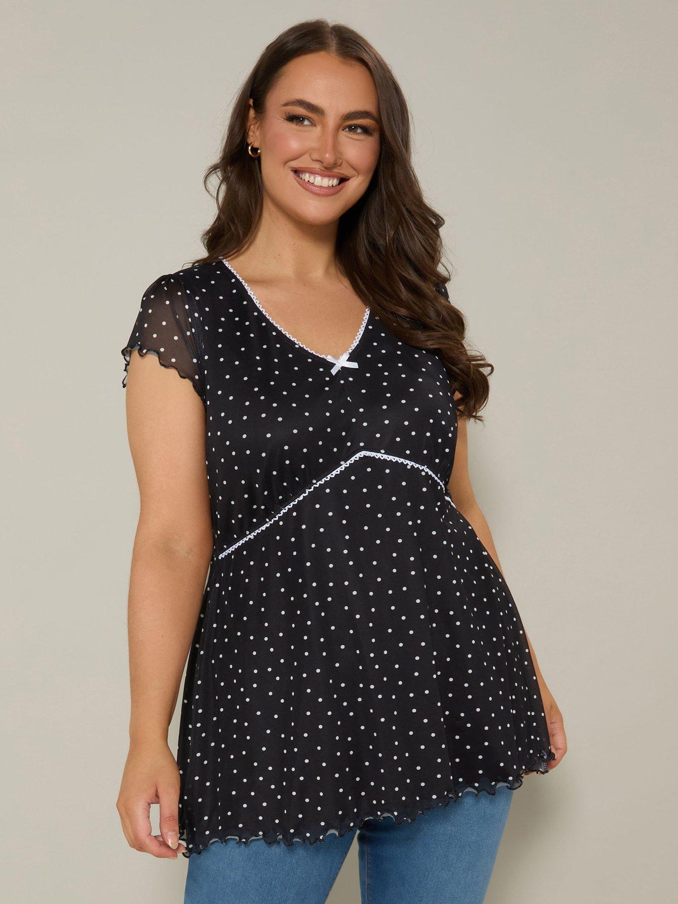 Yours Curve Mesh Short Sleeve Trim Top - Black | Very