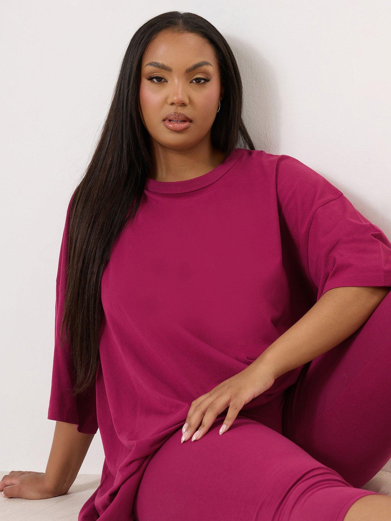 Yours Curve Relaxed Longline T-Shirt - Pink | Very