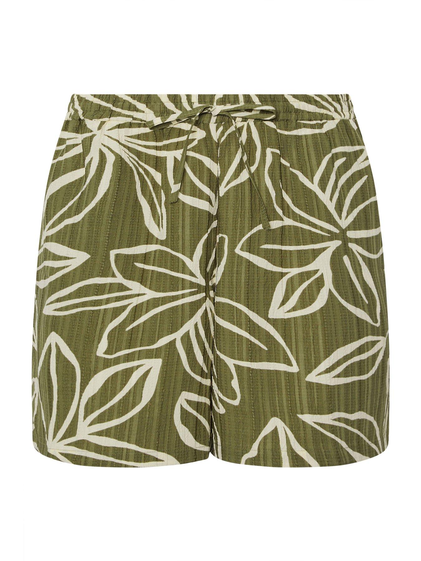 Yours Curve Textured Drawstring Short - Green | Very