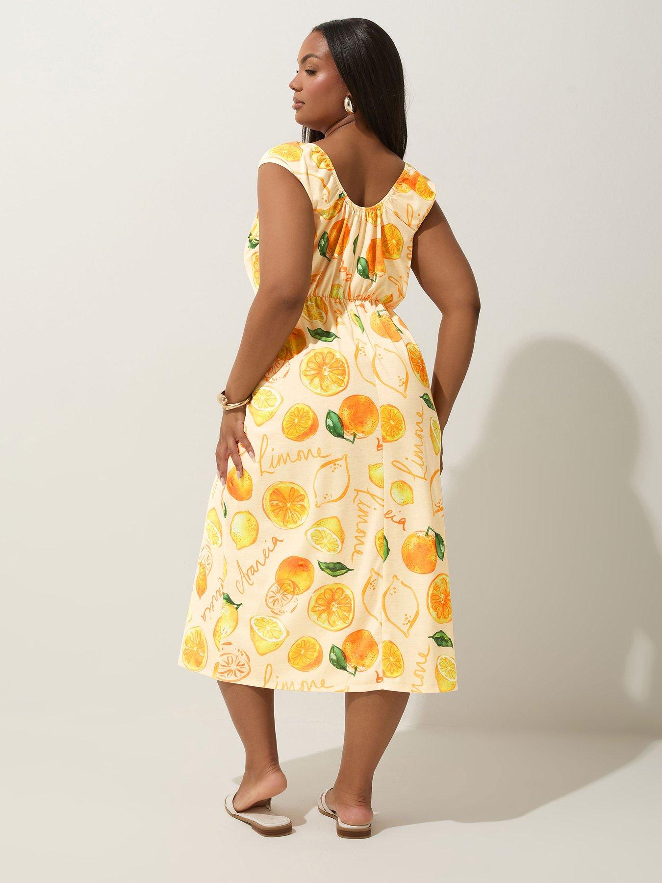 Yours Curve Fruit Bust Detail Dress - Yellow | Very