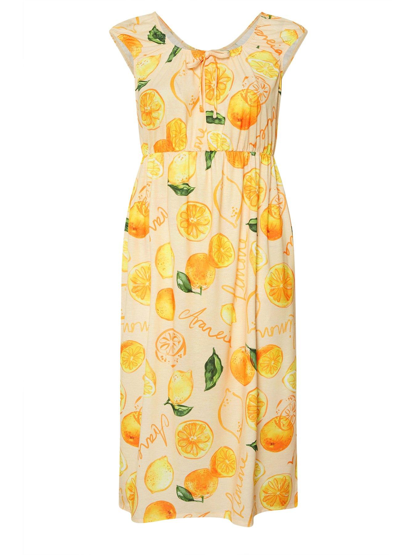 Yours Curve Fruit Bust Detail Dress - Yellow | Very
