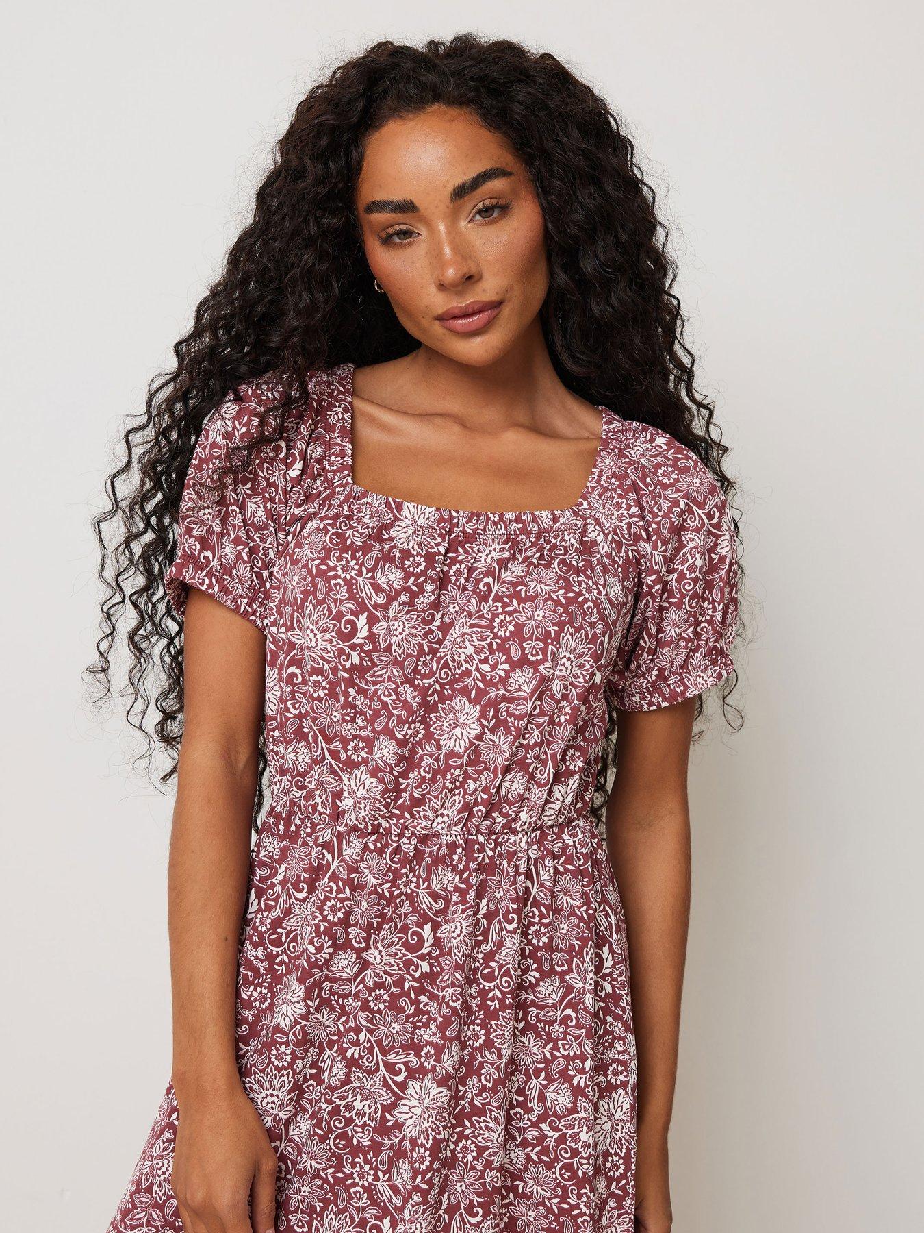 M&Co Petite Gypsy Short Sleeve Dress - Red | Very