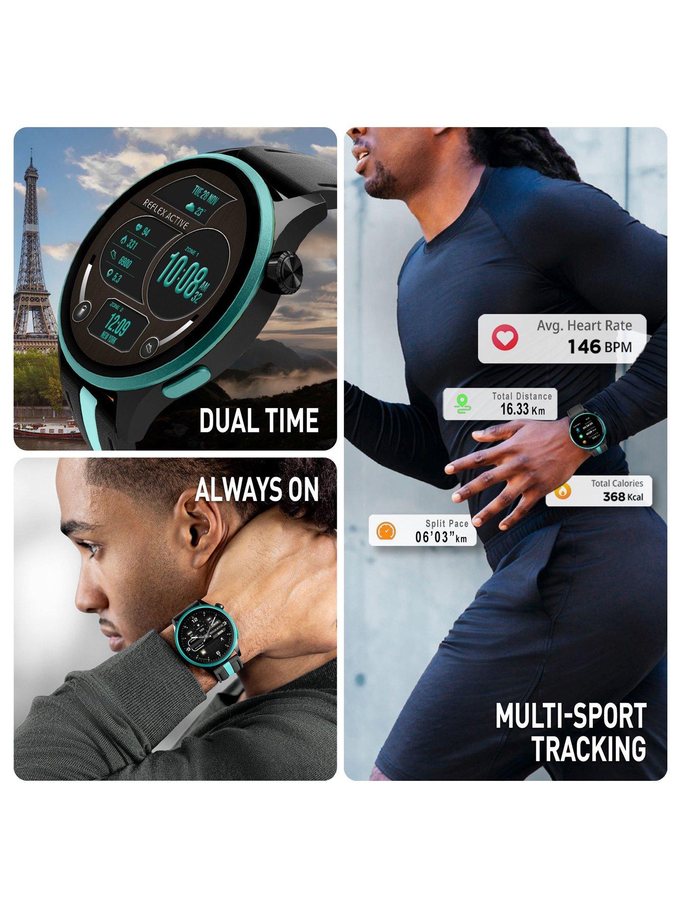 Reflex Active Series 54 AMOLED GPS Black and Green Smart Calling Watch ...