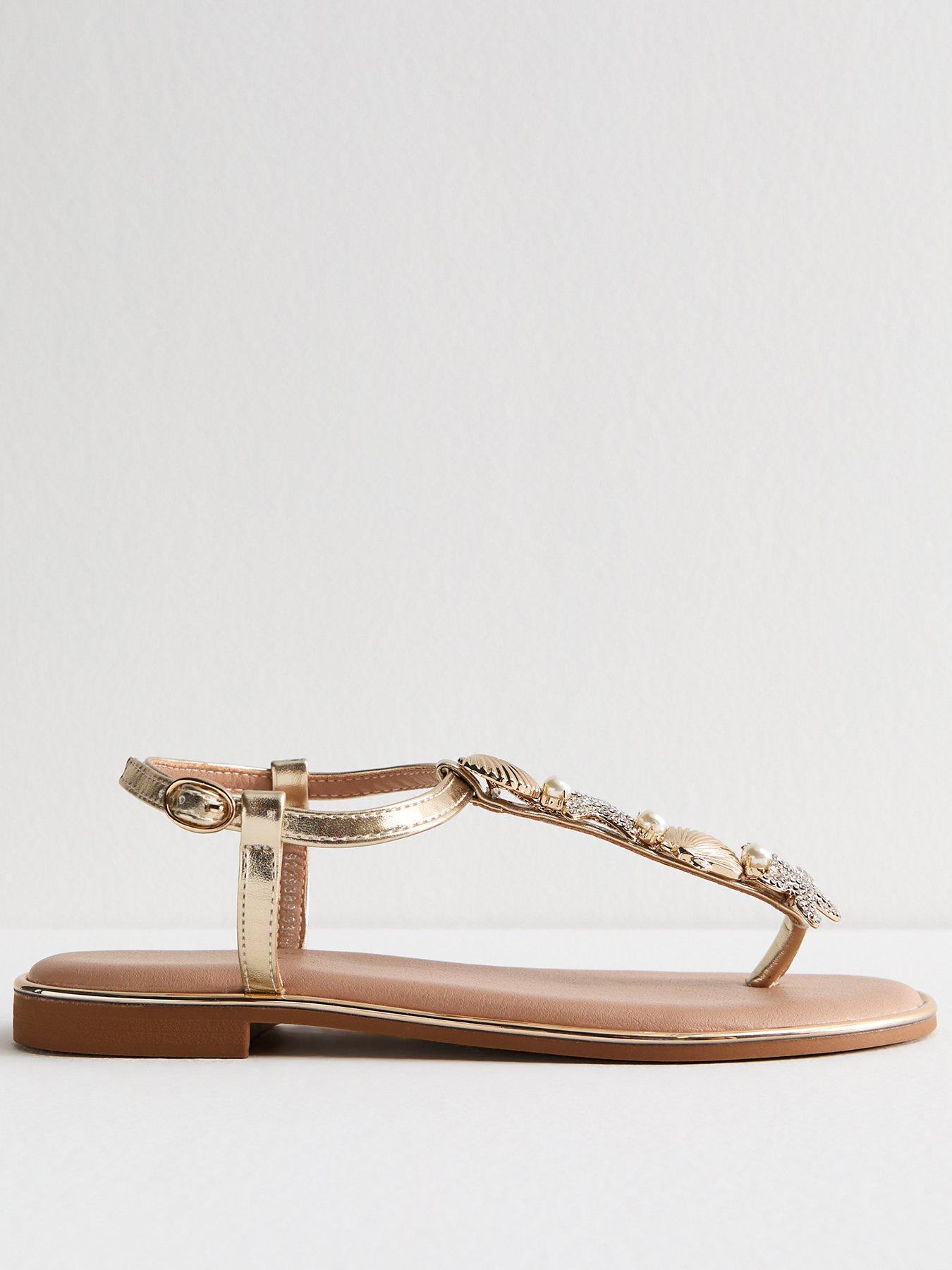 New Look Gold Faux Leather Shell Charm Sandals | Very