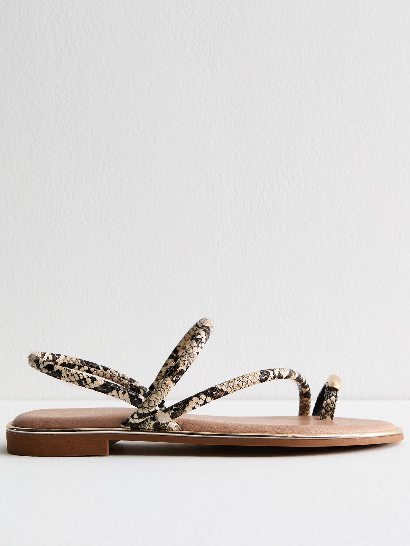 New Look Off White Faux Leather Snake Print Toe Post Sandals | Very