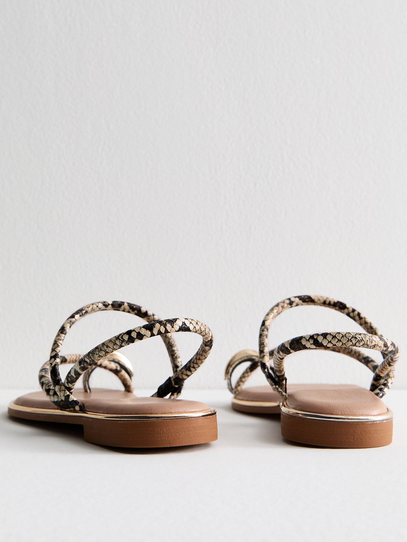 New Look Off White Faux Leather Snake Print Toe Post Sandals | Very