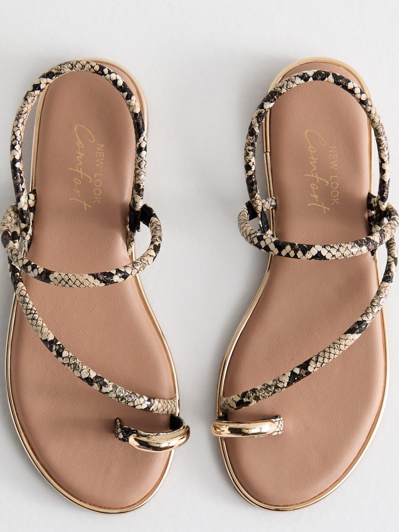 New Look Off White Faux Leather Snake Print Toe Post Sandals | Very