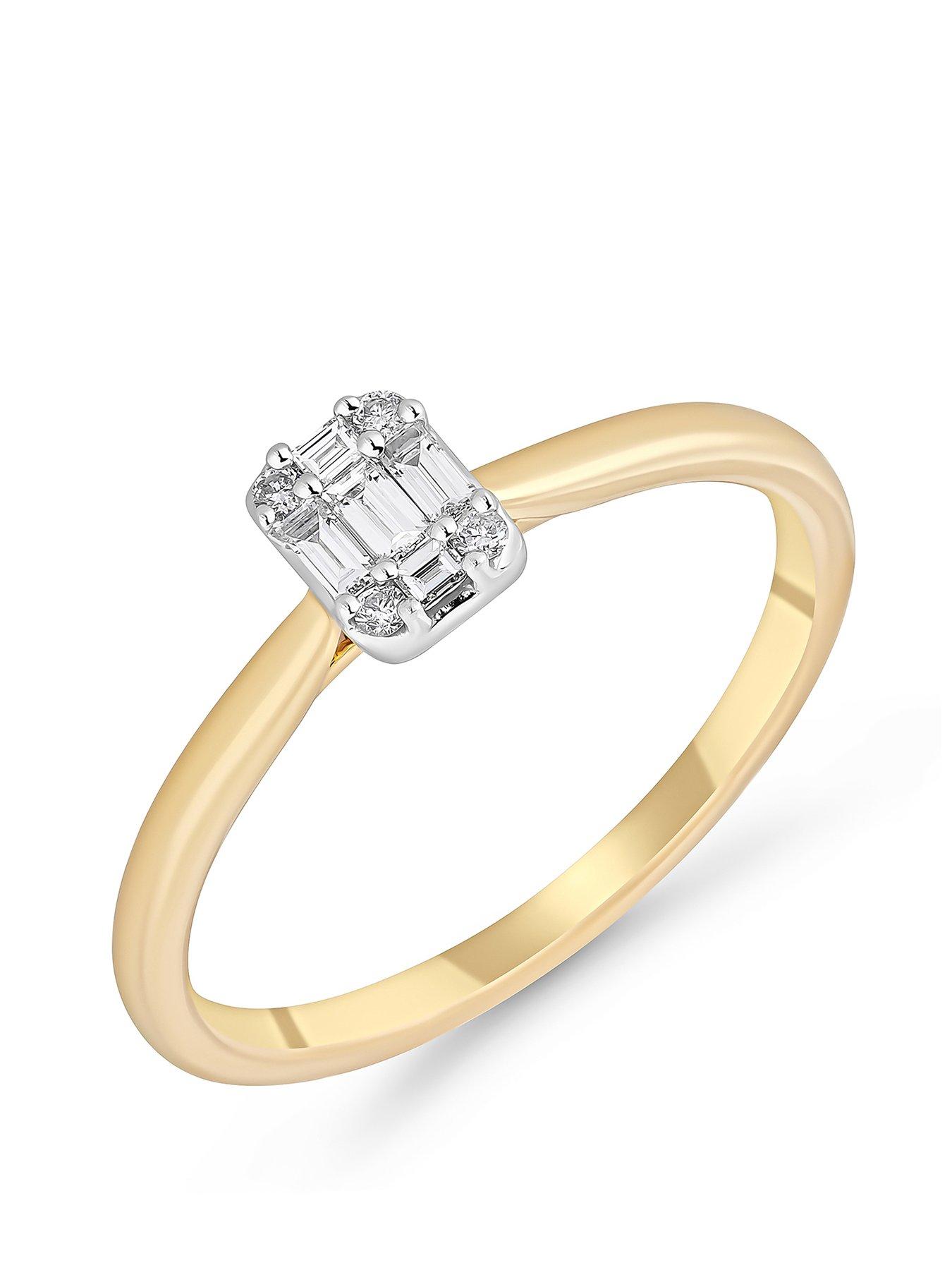 Beaverbrooks Beaverbrooks 9ct Yellow Gold Diamond Cluster Engagement ...