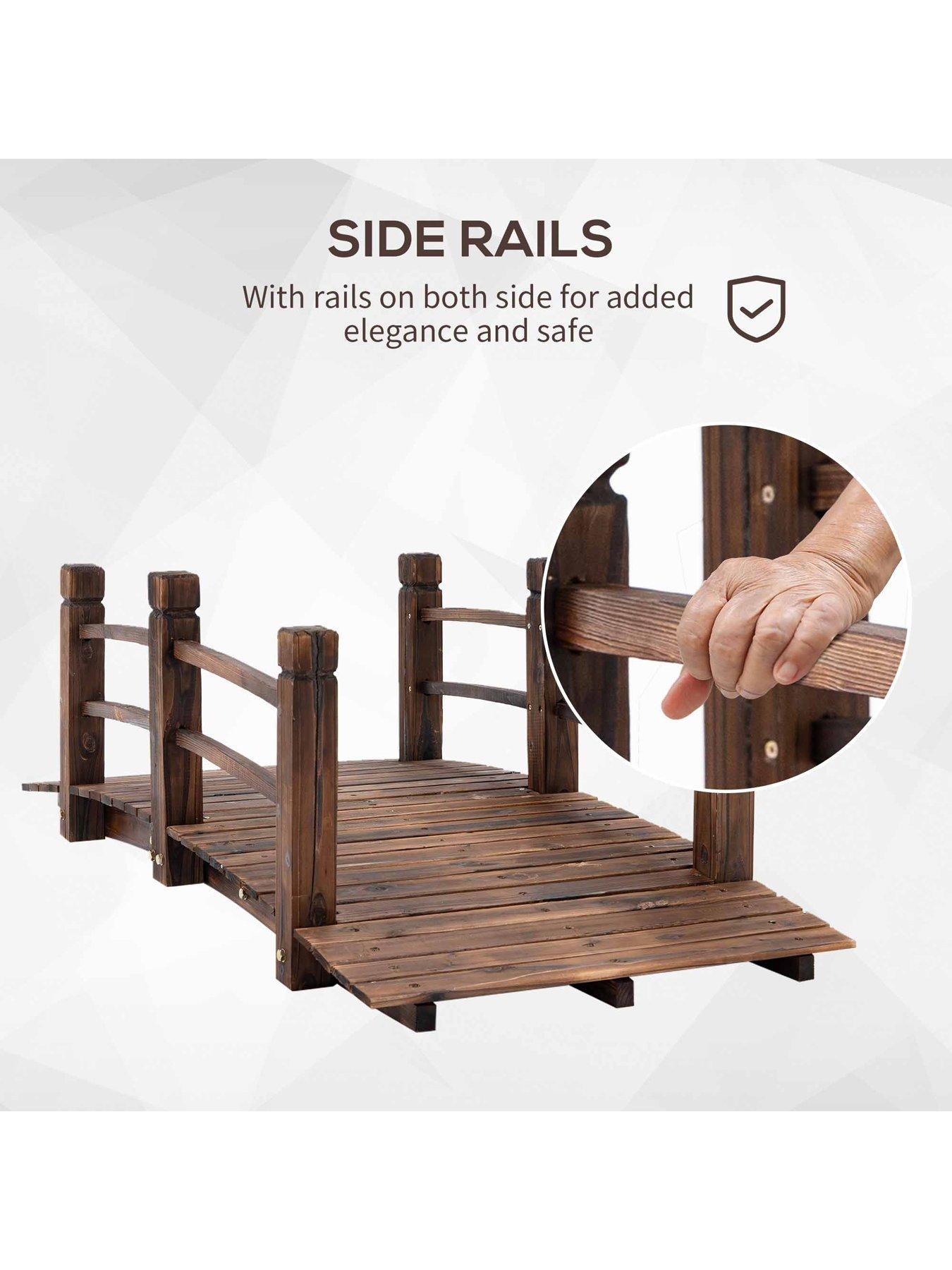 OutSunny 1.5M Wooden Garden Bridge Lawn Décor Stained Finish Arc ...