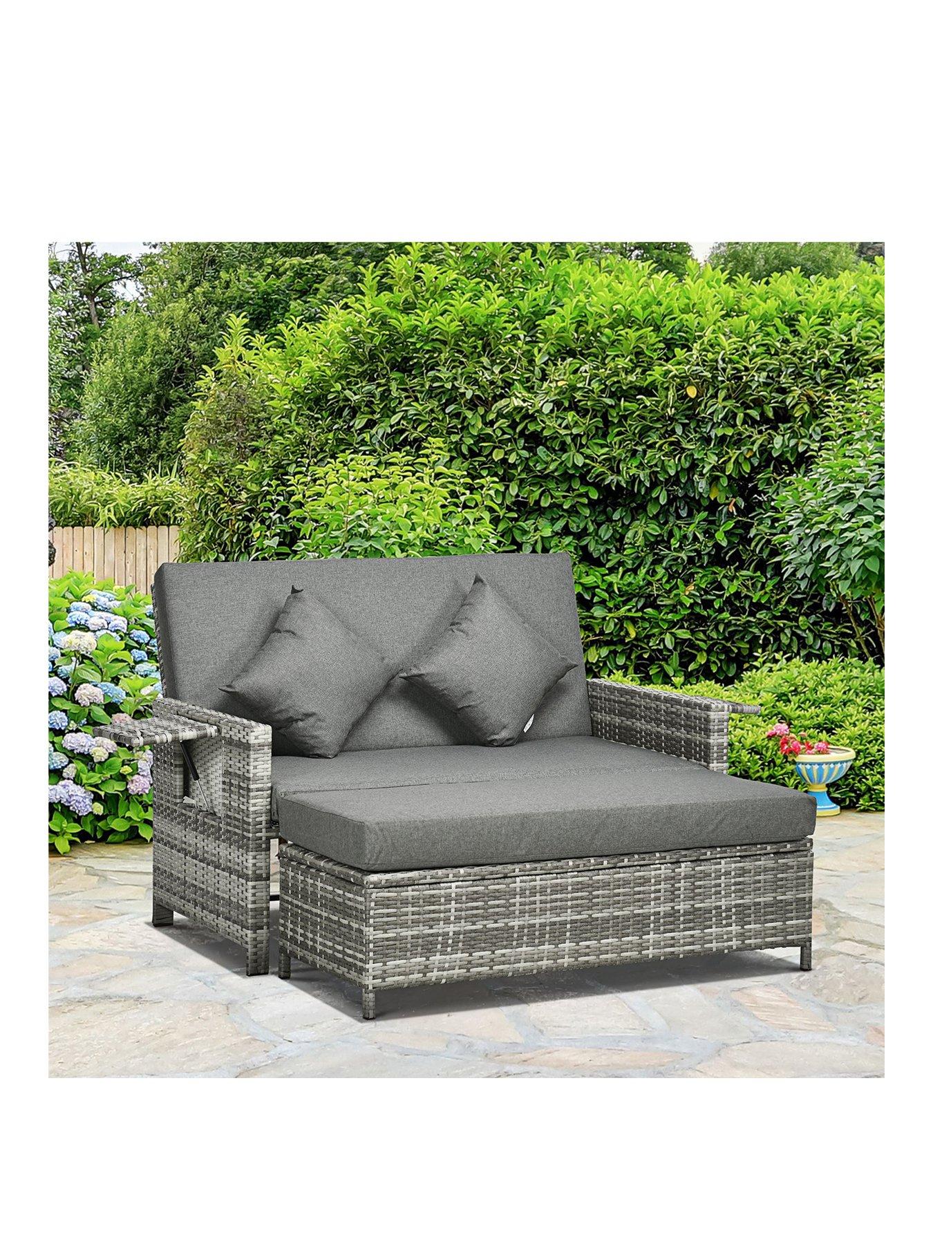 OutSunny 2 Seater Rattan Furniture Sofa Sun Lounger Daybed Grey | Very